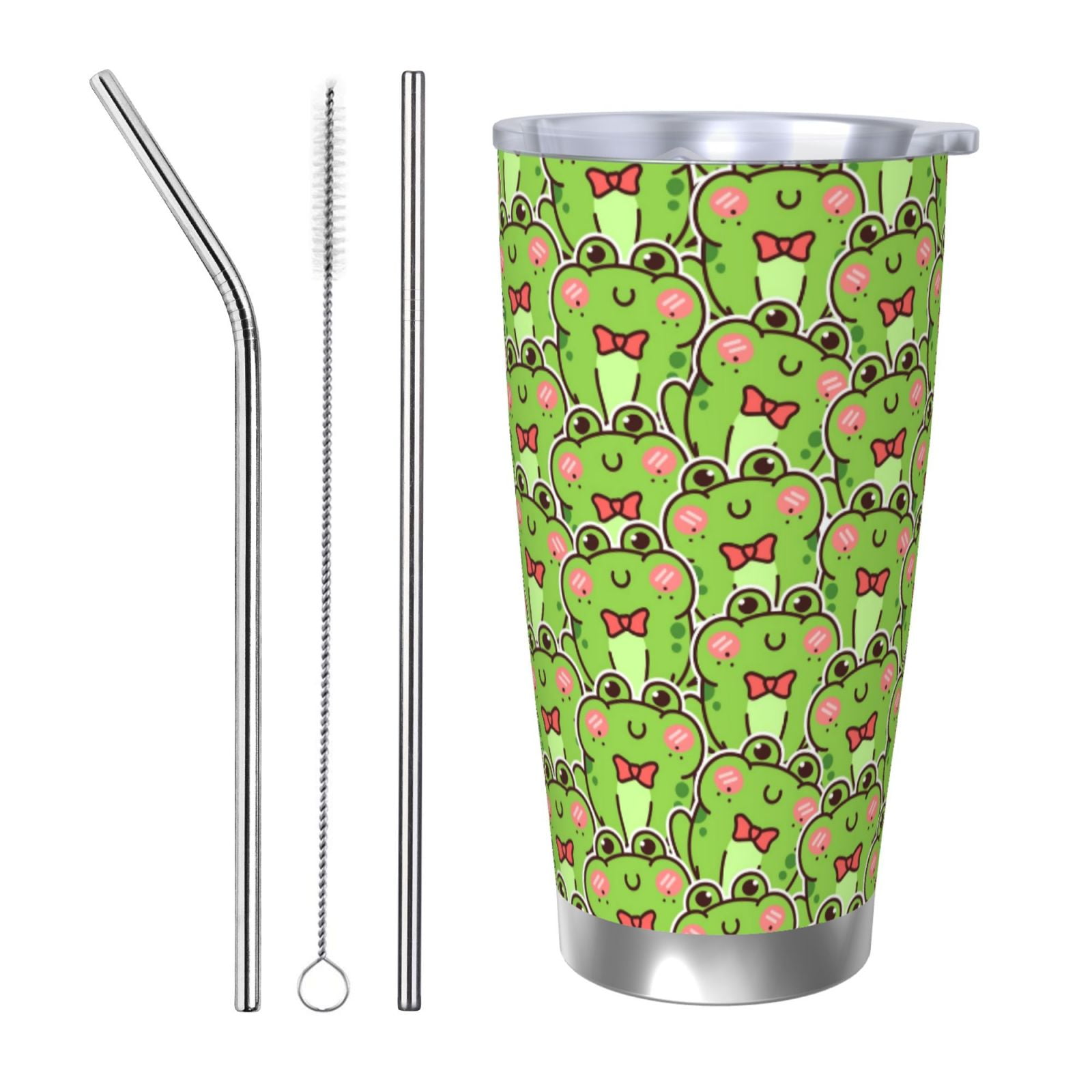 Fotbe Cute Green Frog Pattern 20 oz Tumbler Stainless Steel Vacuum Insulated Coffee Ice Cup ...