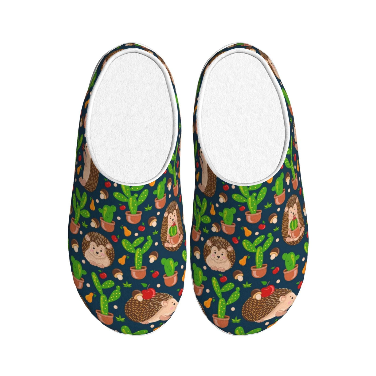 Fotbe Cute Hedgehogs Cactus Blue Pattern Women's Fuzzy Curly Fur Memory ...