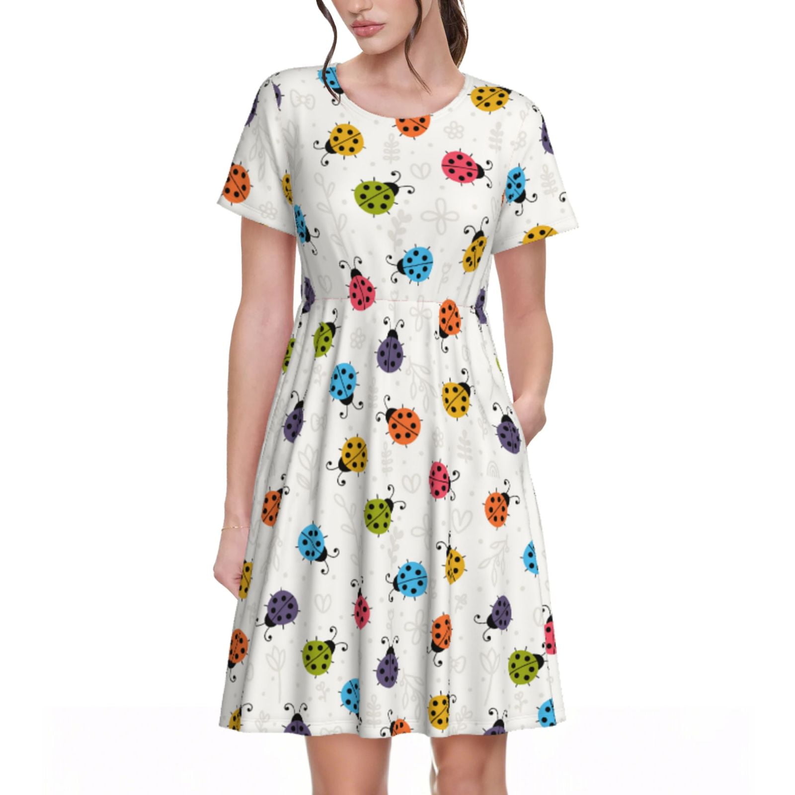 Fotbe Cute Ladybugs Pattern Dress Casual Womens Fashion Short Sleeve ...