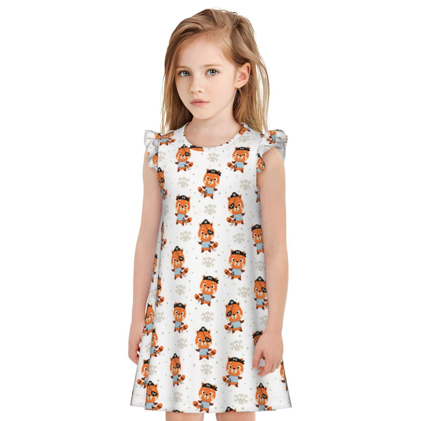 Fotbe Cute Little Pirate Red Panda Pattern Girls Nightgowns 3-10 Years ...