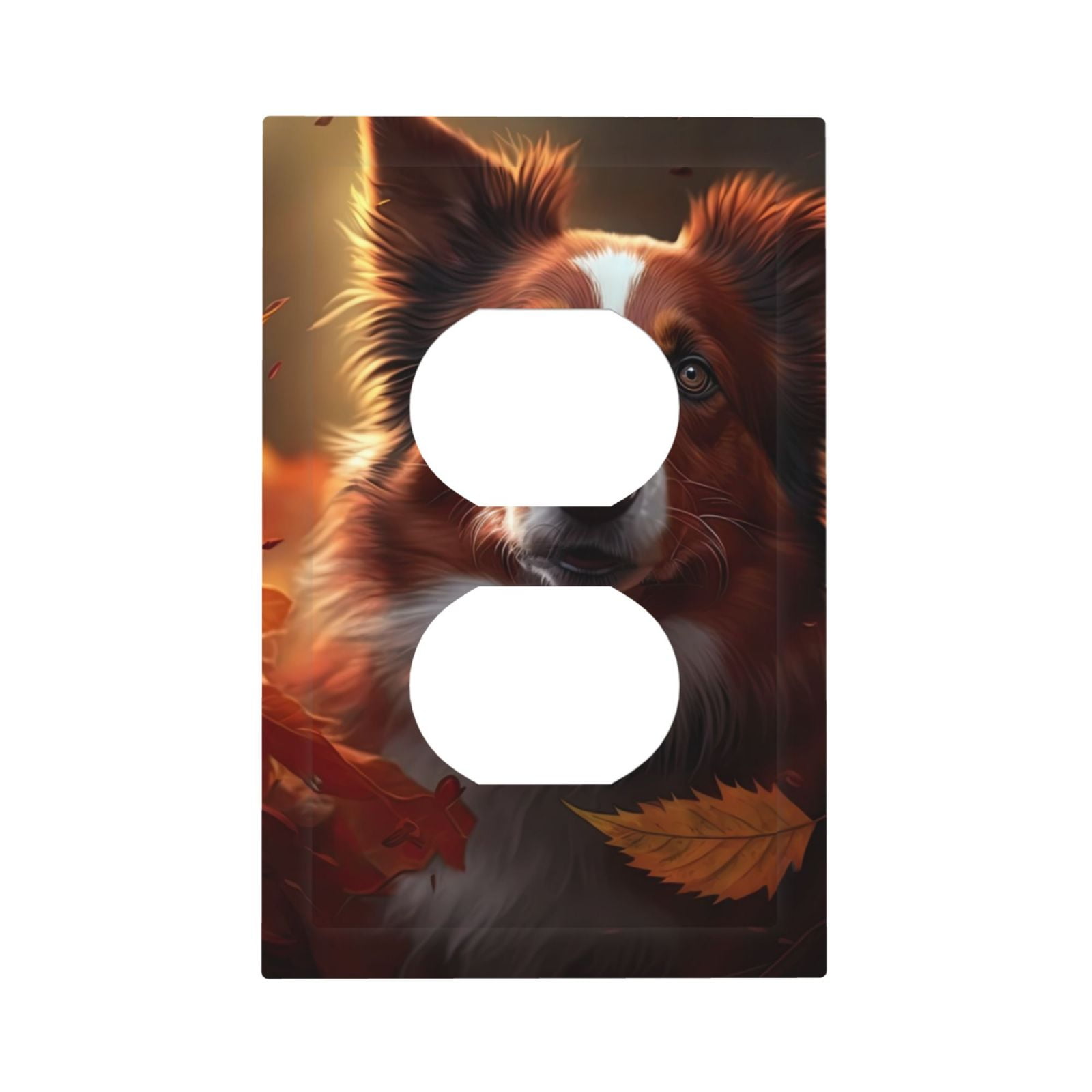 Fotbe Cute Maple Leaf Puppy Print Duplex Receptacle Wall Plate, 1-Gang ...