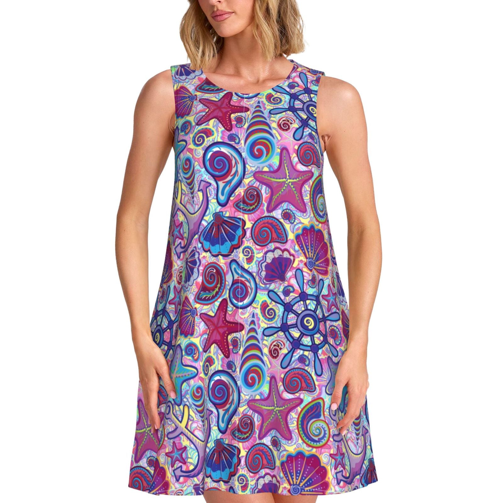 Fotbe Cute Nautical Pattern Women’s Summer Tank Midi Dress – Sleeveless ...