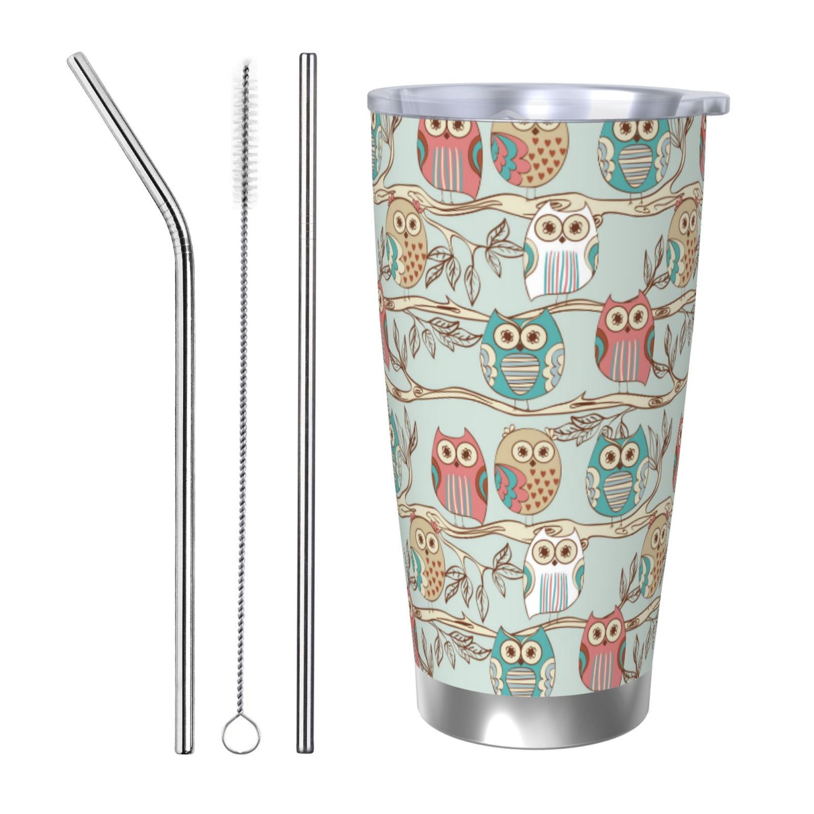 Fotbe Cute Owl Pattern 20 oz Tumbler Stainless Steel Vacuum Insulated ...