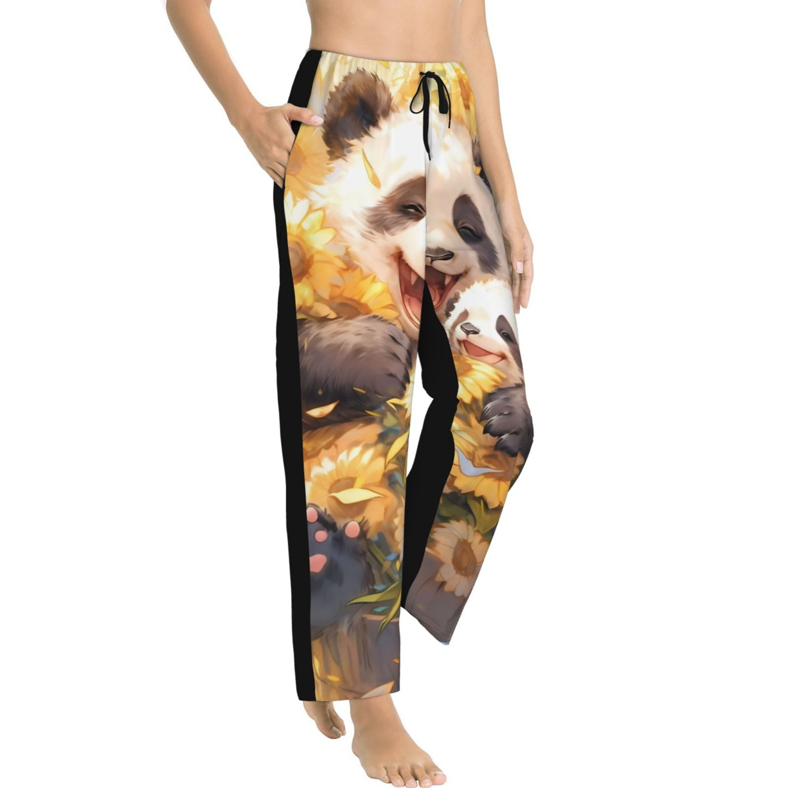 Fotbe Cute Panda Sunflower Women's Pajama Pants,Sleepwear Pants,Pj ...