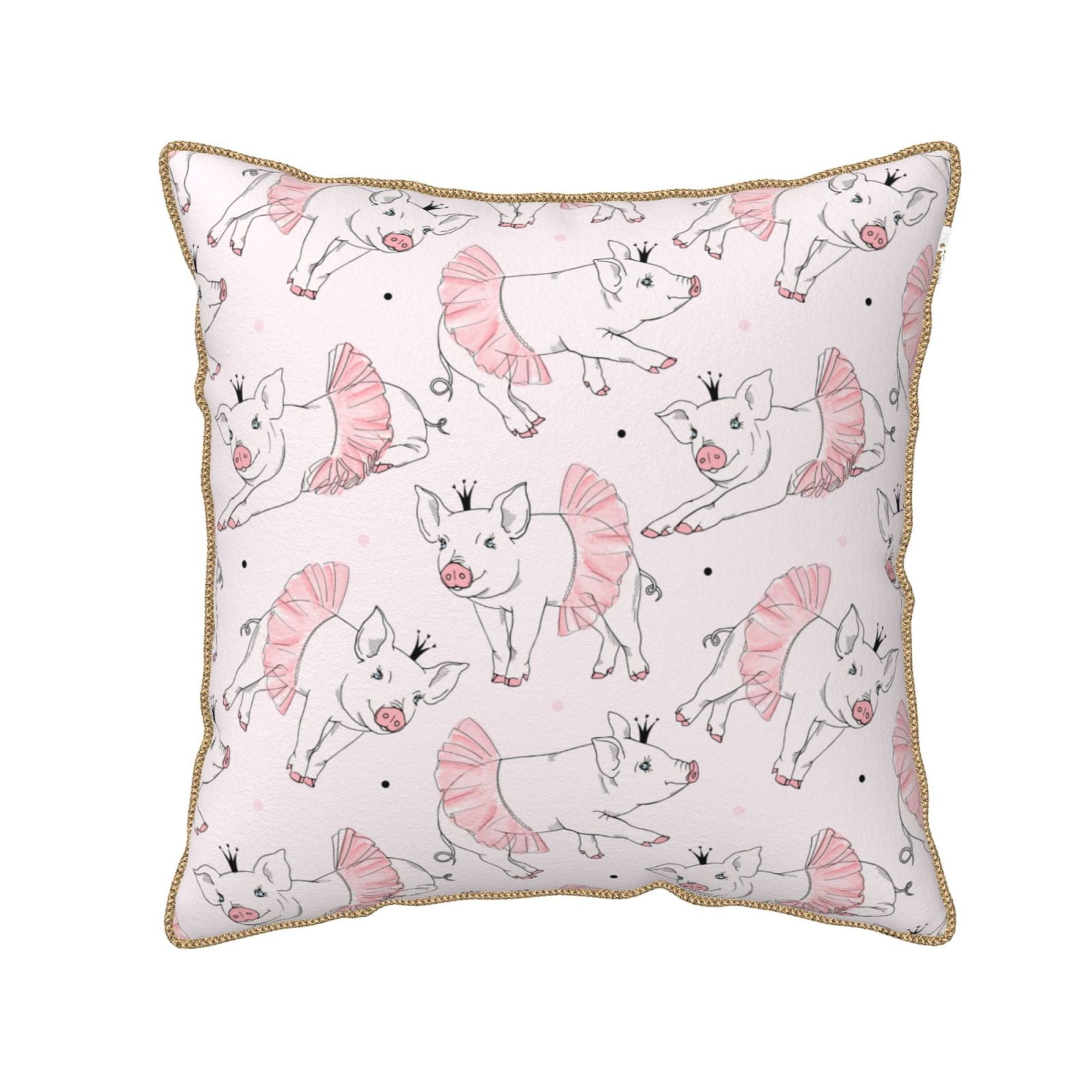 Fotbe Cute Piggy Ballerina Pattern Velvet Decorative Throw Pillow ...