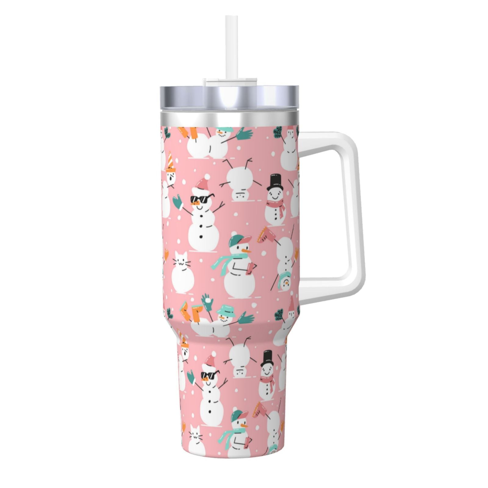 Fotbe Cute Pink Snowman Cat Pattern 40oz Ice Bully With Handle And ...