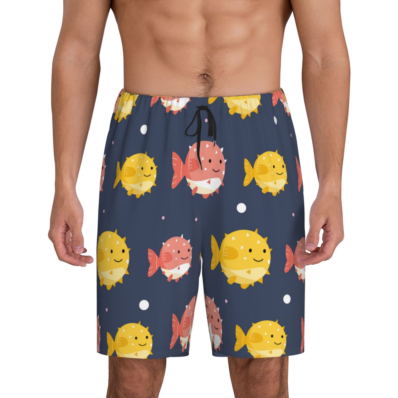 Fotbe Cute Puffer Fish Pajama Shorts for Men, Men's Pajama Bottoms ...