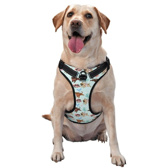 Fotbe Cute Pug Dogs Pattern Dog Harness, No-Pull Pet Harness with 2 ...
