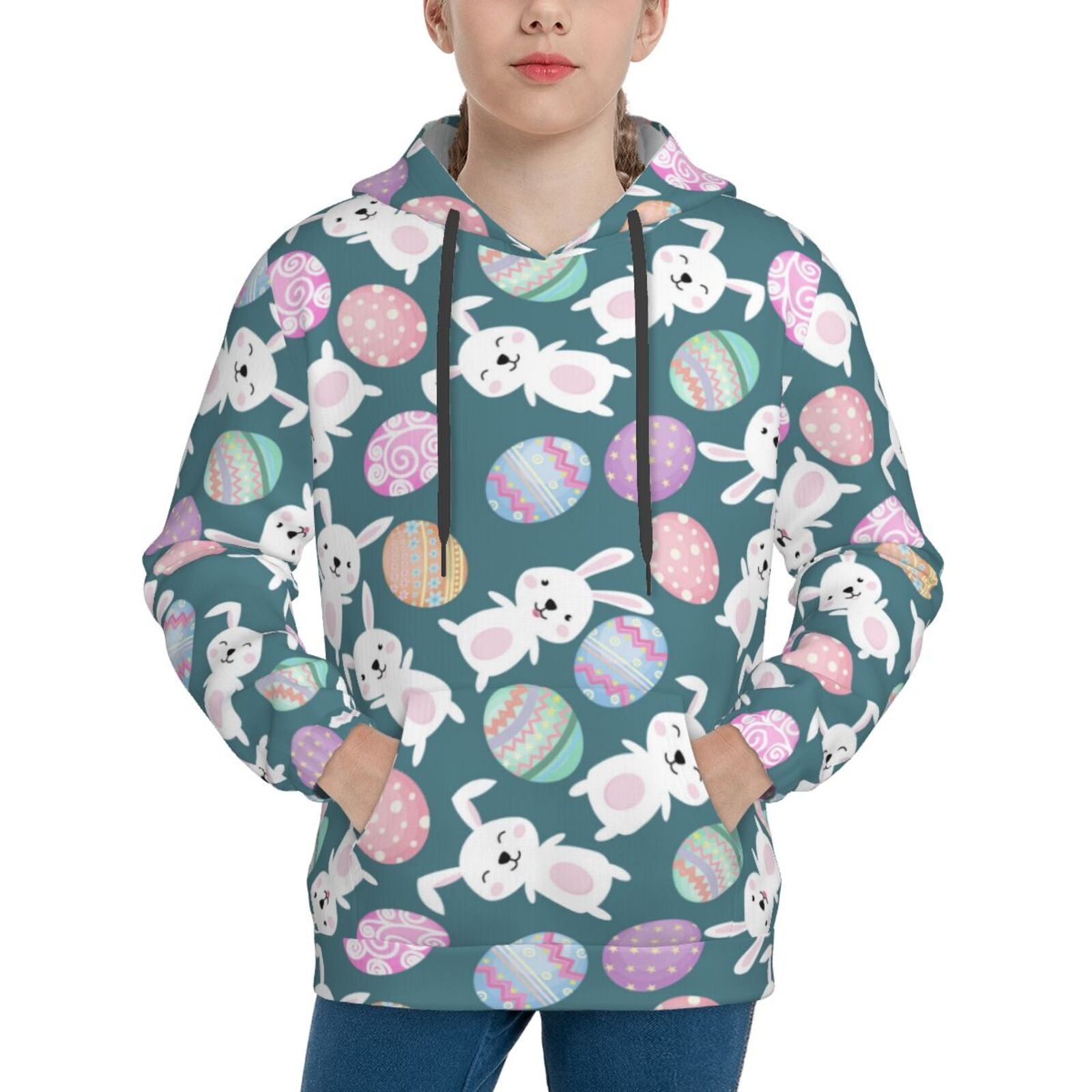 Fotbe Cute Rabbit Easter Pattern Youth Pullover Hooded Sweatshirt, Boys ...