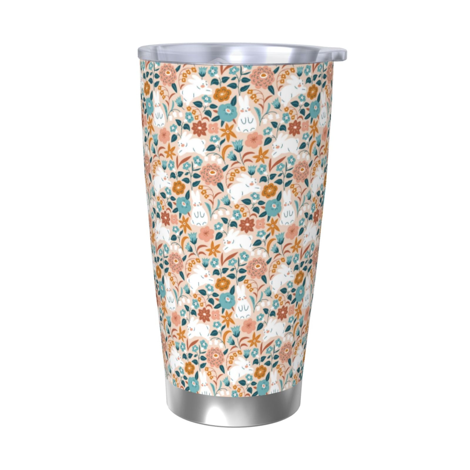 Fotbe Cute Rabbit Floral Pattern 20 oz Tumbler Stainless Steel Vacuum ...