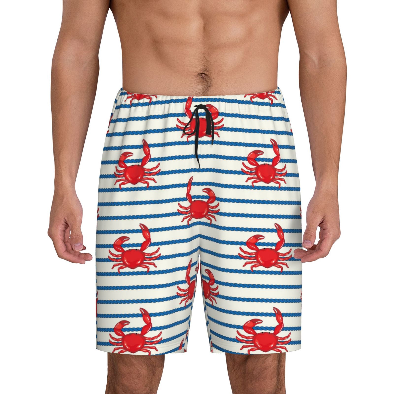 Fotbe Cute Red Crabs With Nautical Pajama Shorts for Men, Men's Pajama ...