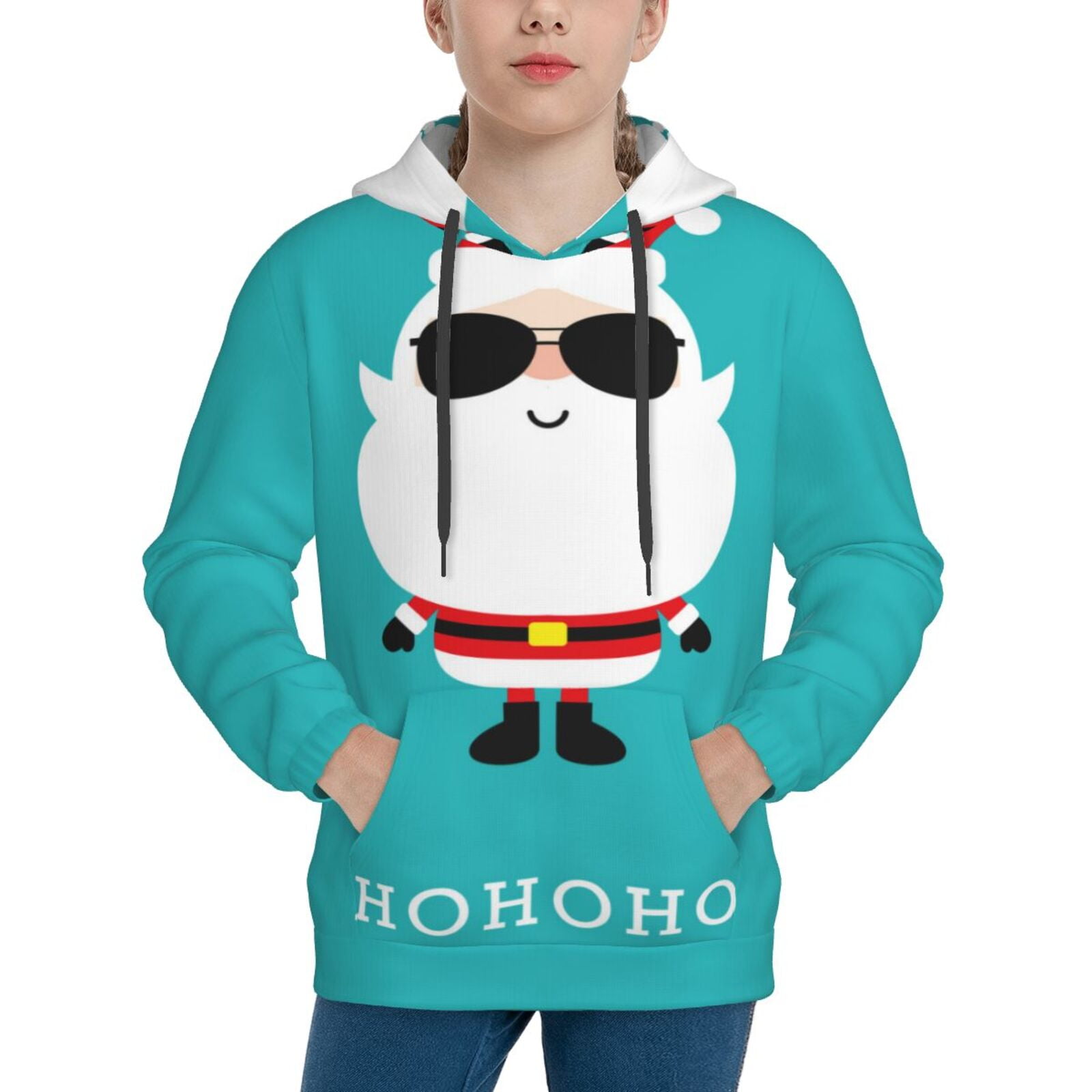Fotbe Cute Santa Claus Pattern Youth Pullover Hooded Sweatshirt, Boys ...