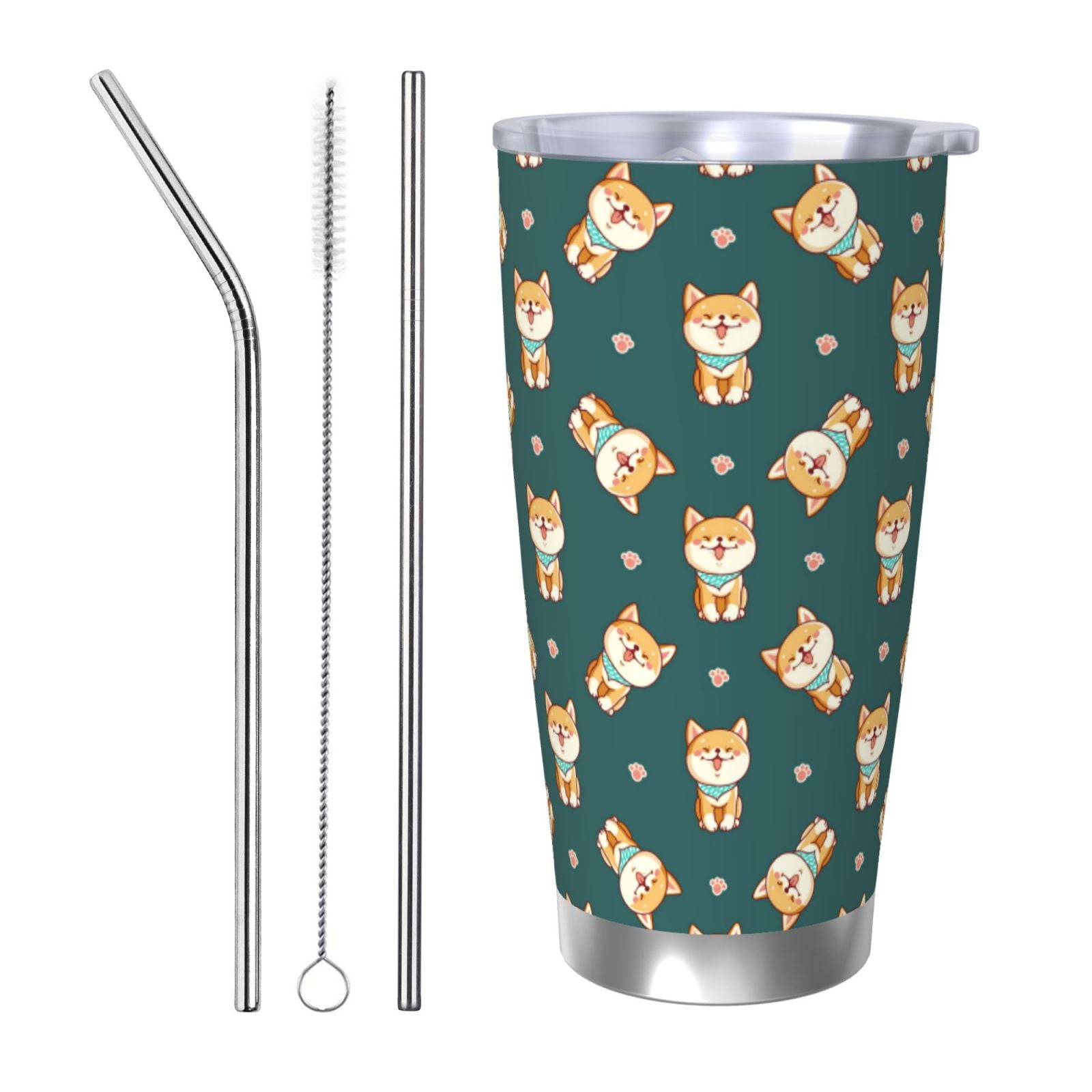 Fotbe Cute Shiba Pattern 20 oz Tumbler Stainless Steel Vacuum Insulated ...