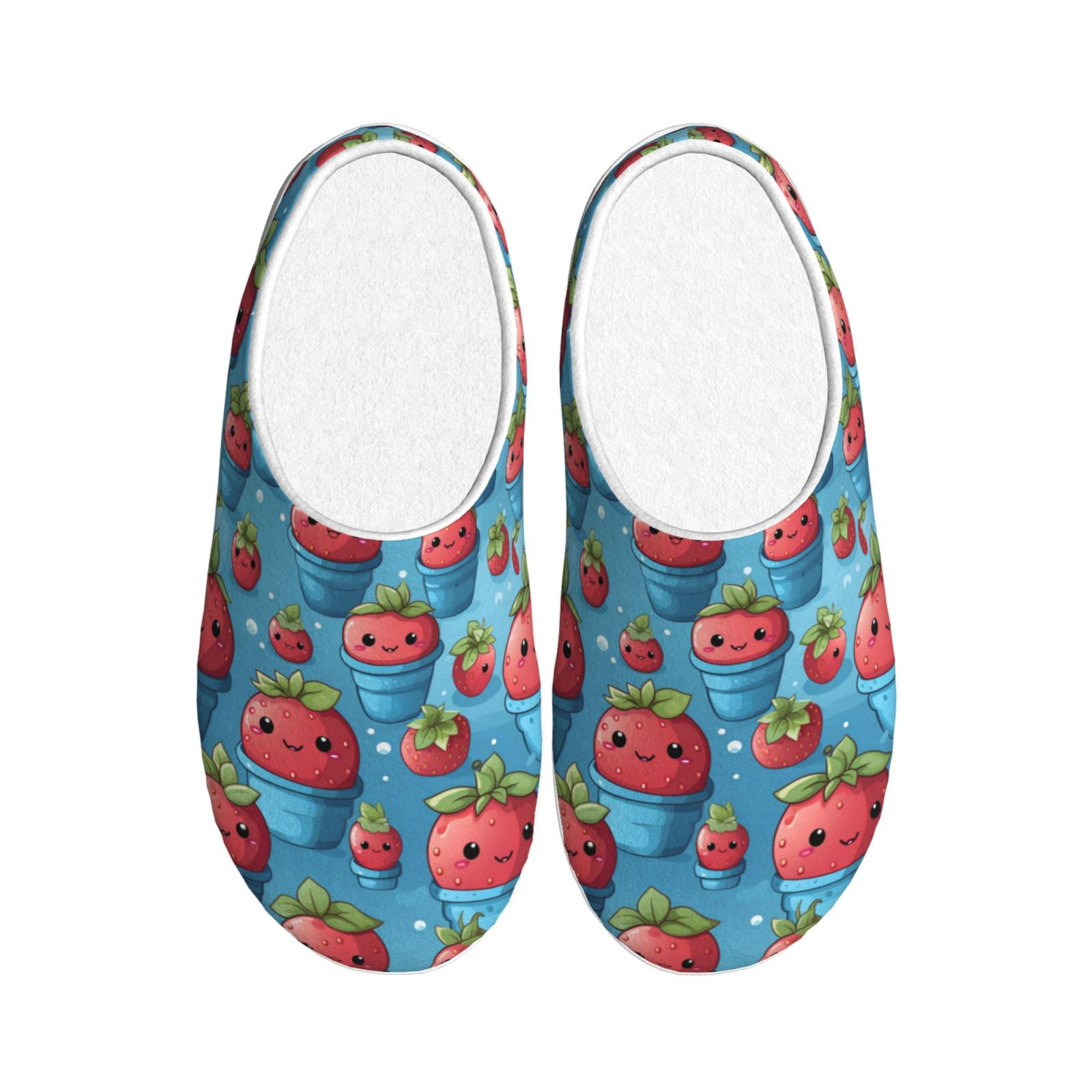 Fotbe Cute Strawberry Flower Pot Pattern Women's Fuzzy Curly Fur Memory ...
