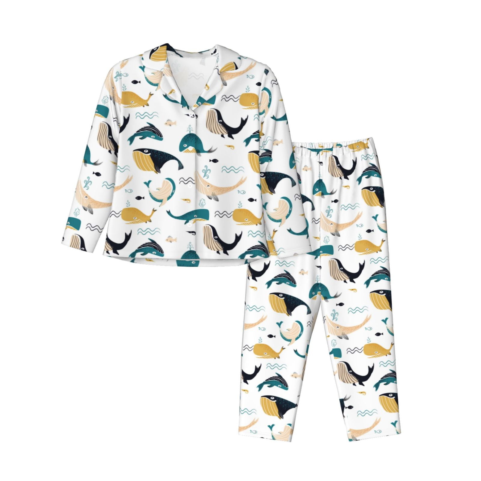 Fotbe Cute Whale Pattern Long Sleeve Pajama Set for Women,Sleepwear Set ...