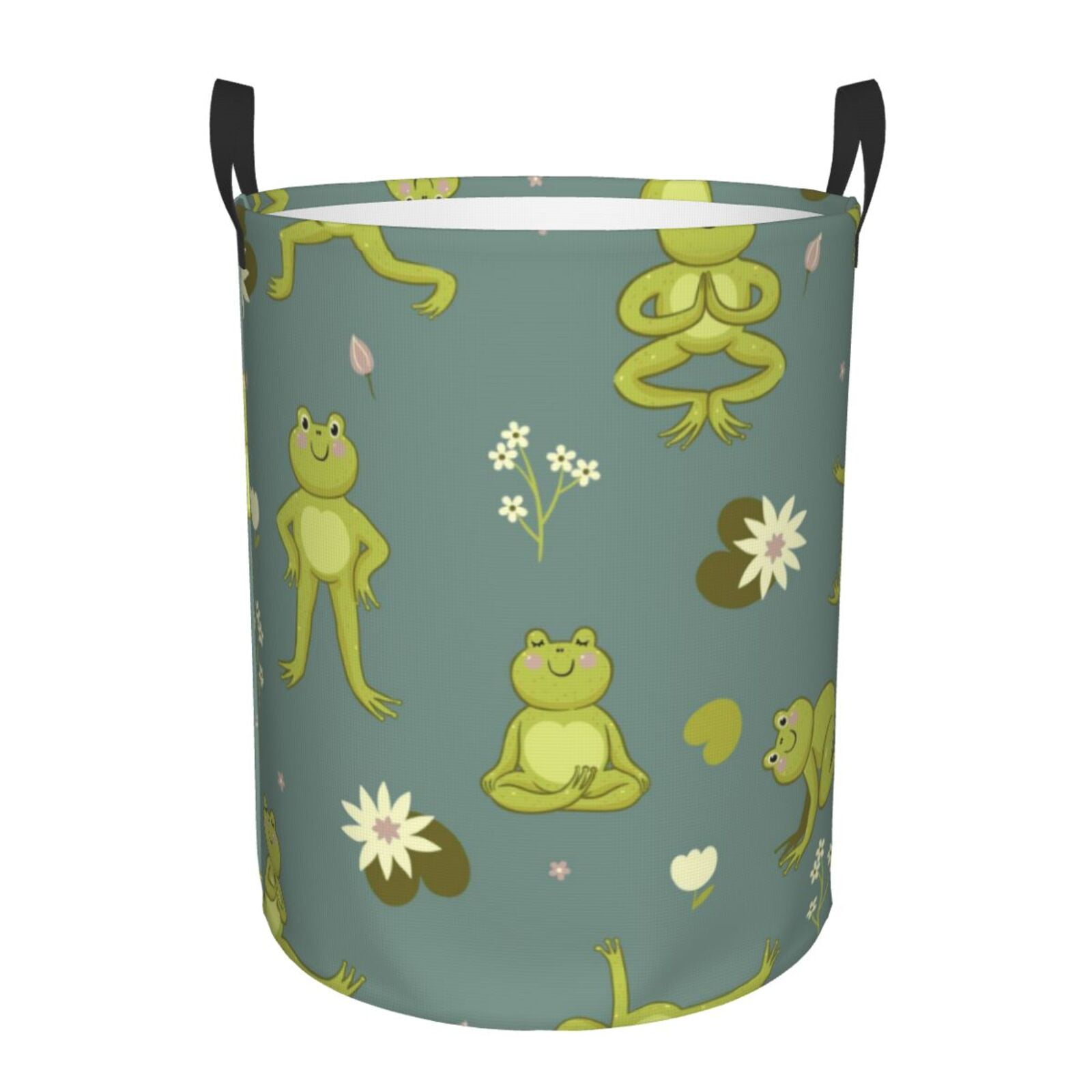 Fotbe Cute Yoga Frogs Laundry Basket with Handles, Waterproof Large ...