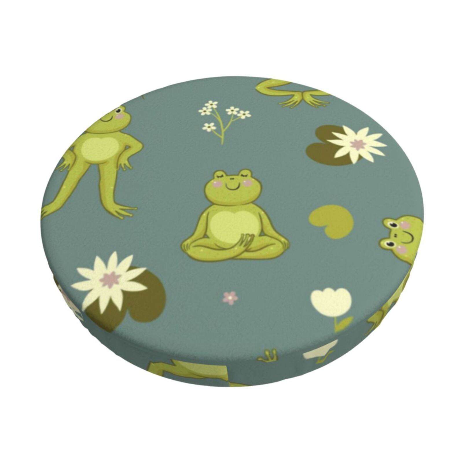 Fotbe Cute Yoga Frogs Velvet Round Bar Stool Covers,Washable Bar Chair ...