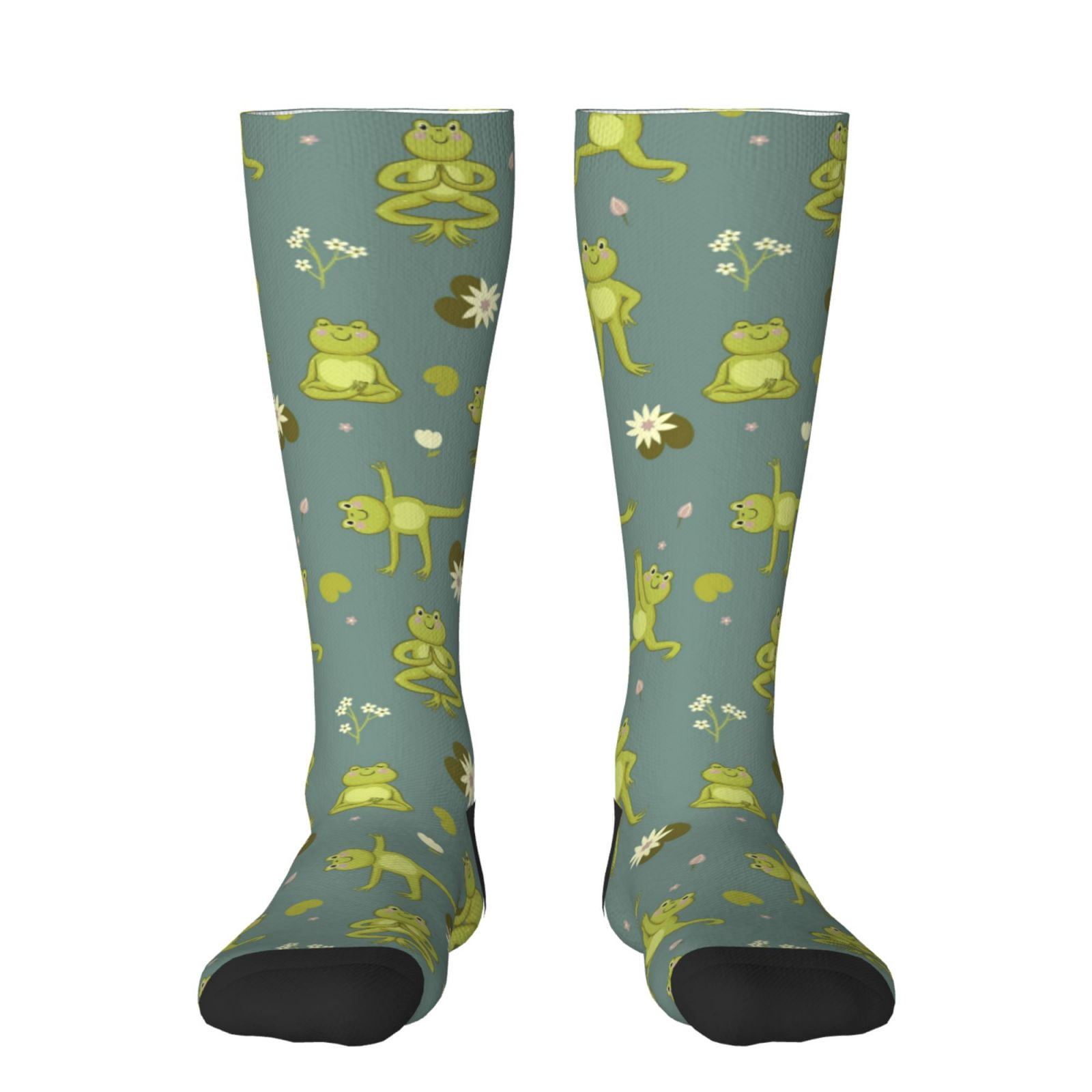 Fotbe Cute Yoga Frogs print Women's Men's Novelty Crew Socks Cotton ...