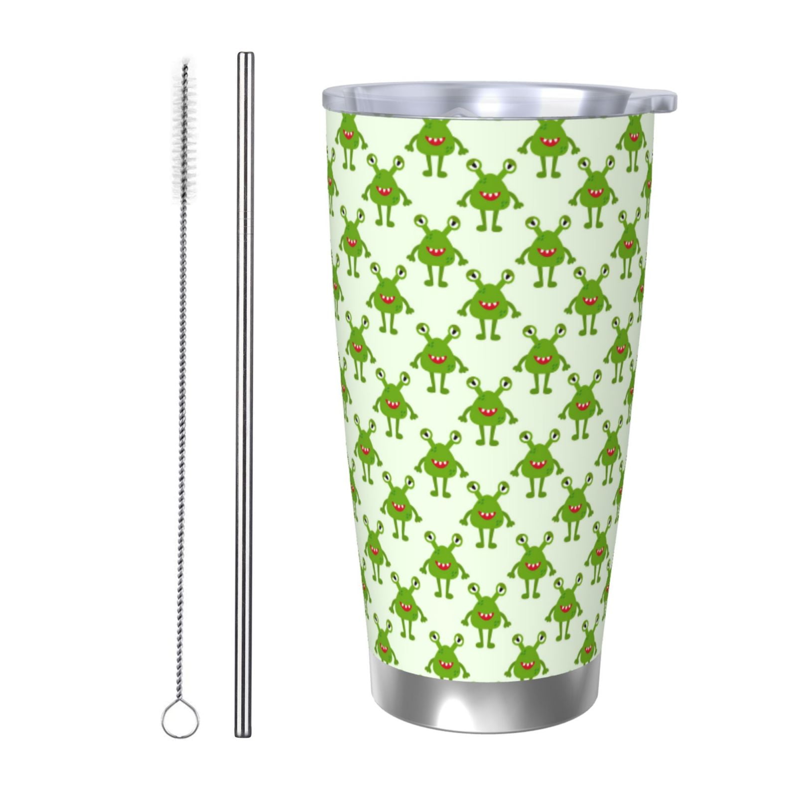 Fotbe Cute green monster Pattern 20 oz Tumbler Stainless Steel Vacuum Insulated Coffee Ice Cup ...