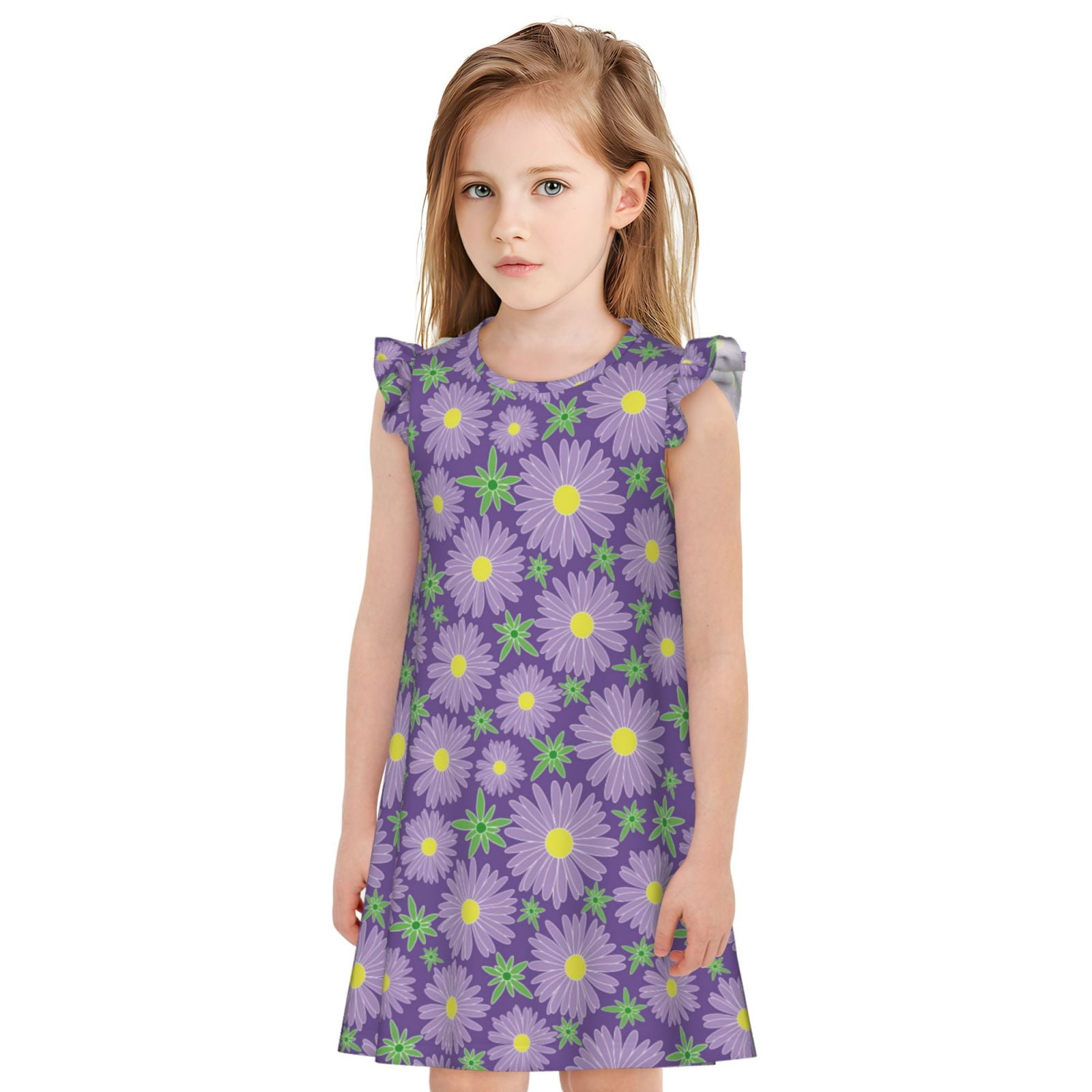 Fotbe Daisies Flowers Pattern Girls Nightgowns 3-10 Years Short Sleeves ...