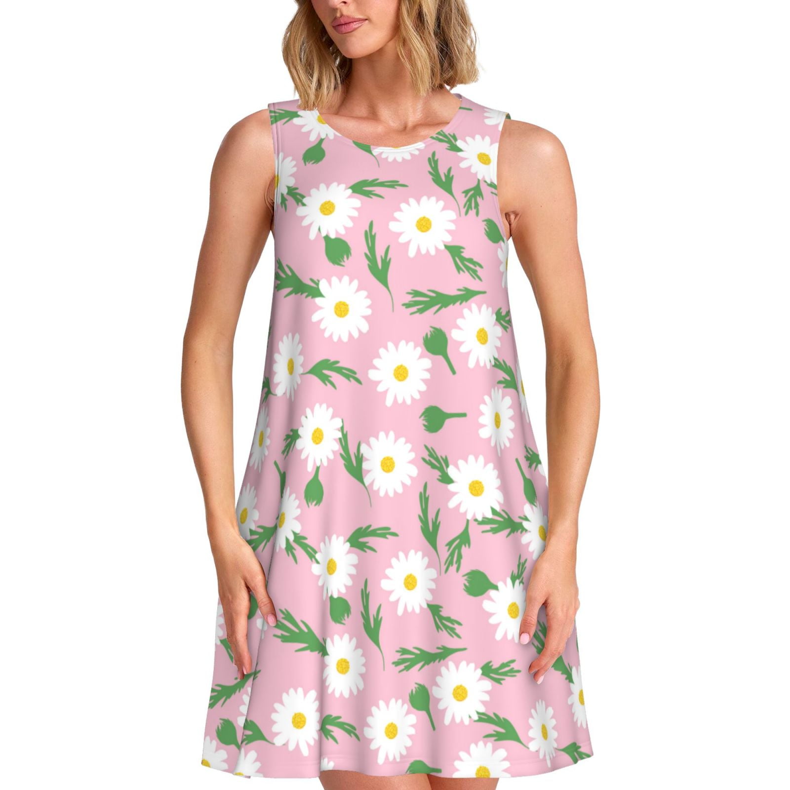 Fotbe Daisies Flowers Pattern Women’s Summer Tank Midi Dress ...