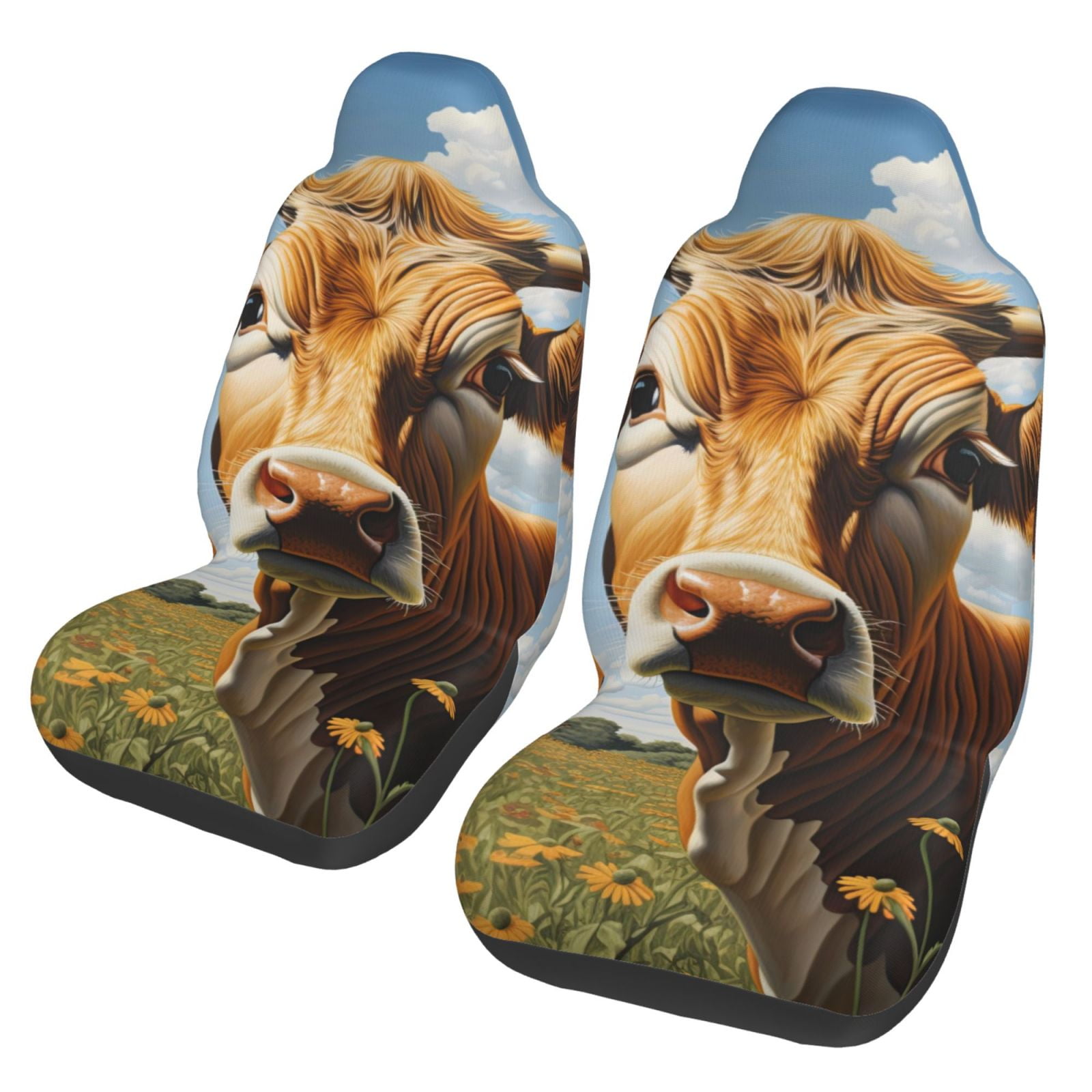 Fotbe Daisy Flower Field Cow Pattern Automotive Seat Covers for Cars ...