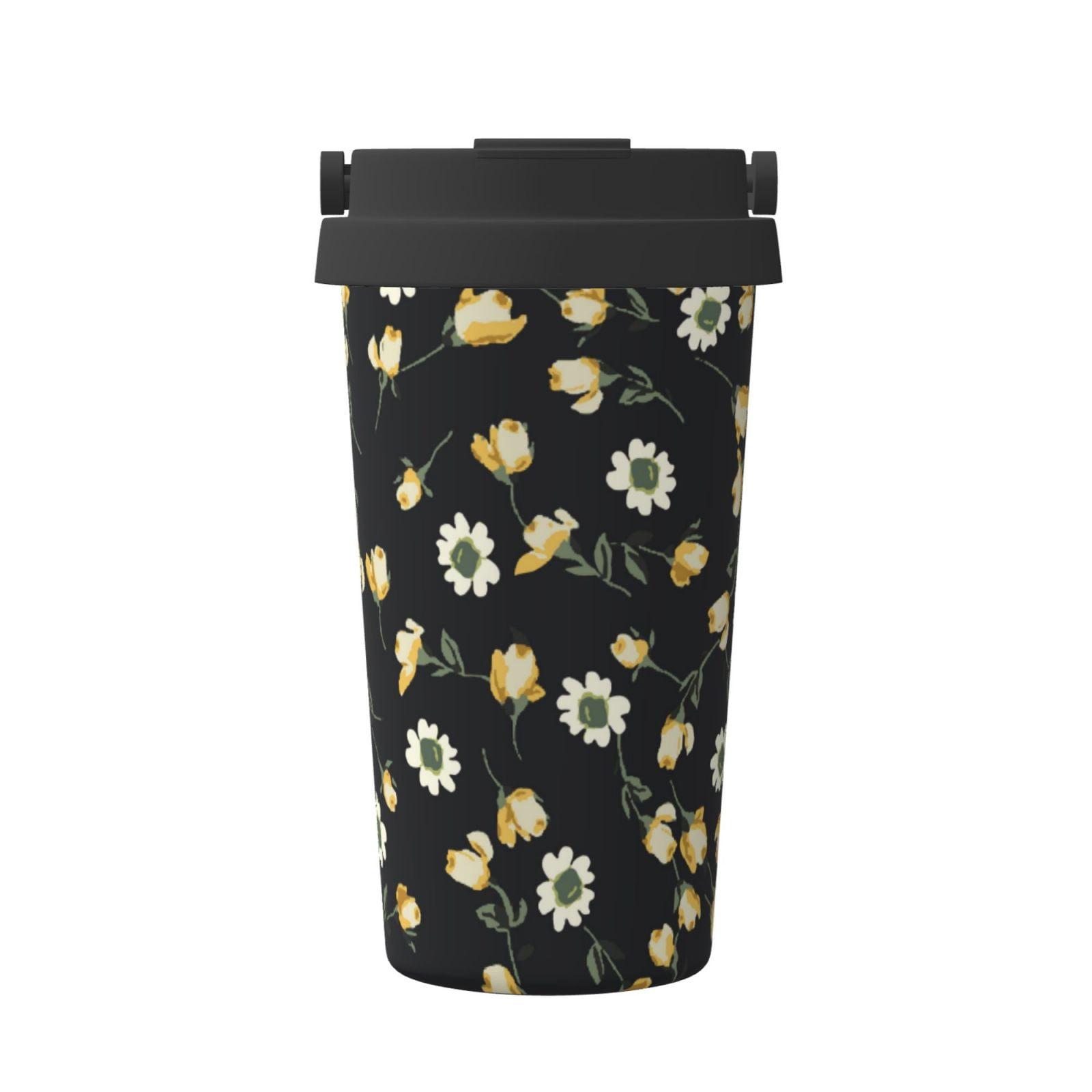 Fotbe Daisy Printed Insulated Travel Coffee Mug Spill Proof Leak Proof ...