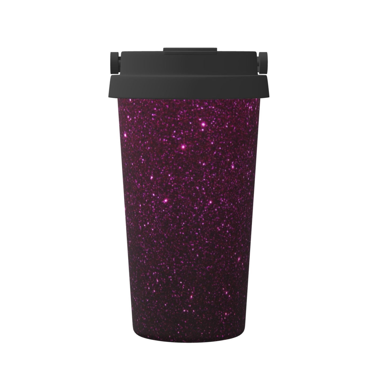 Fotbe Dark Purple Glitter Printed Insulated Travel Coffee Mug Spill ...