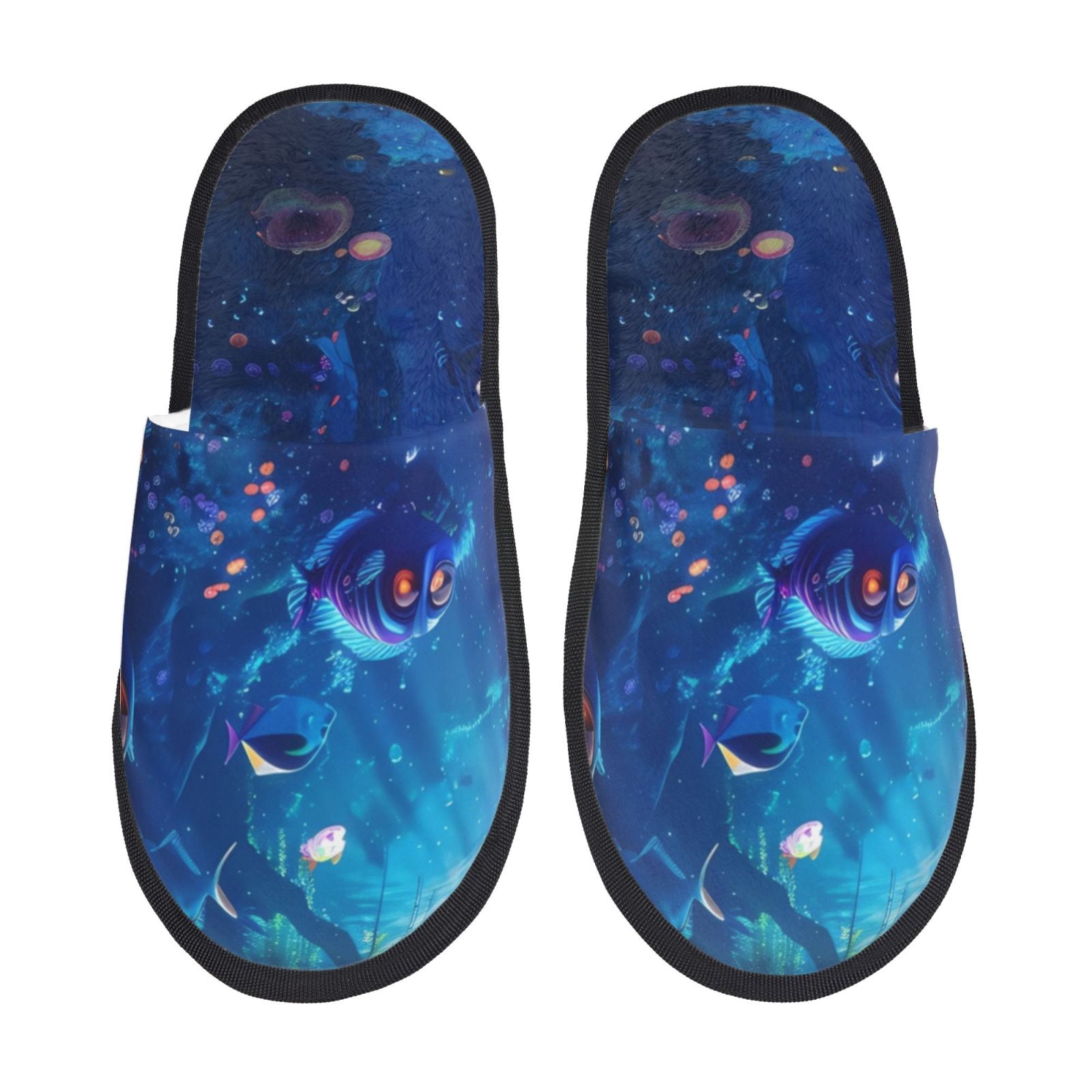 Fotbe Deep Sea Glowing Fishes Pattern Women's Fuzzy Slippers Plush ...