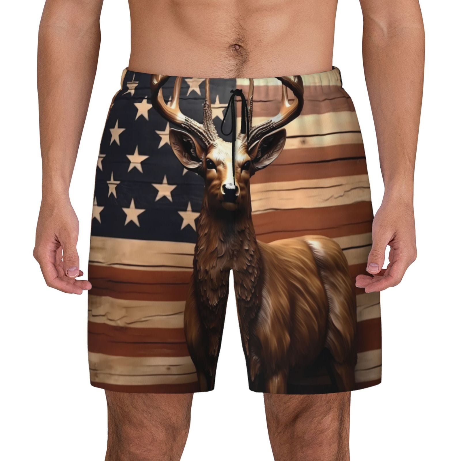 Fotbe Deer American Flag Vintage Men’s Swim Trunks Quick Dry Swim ...