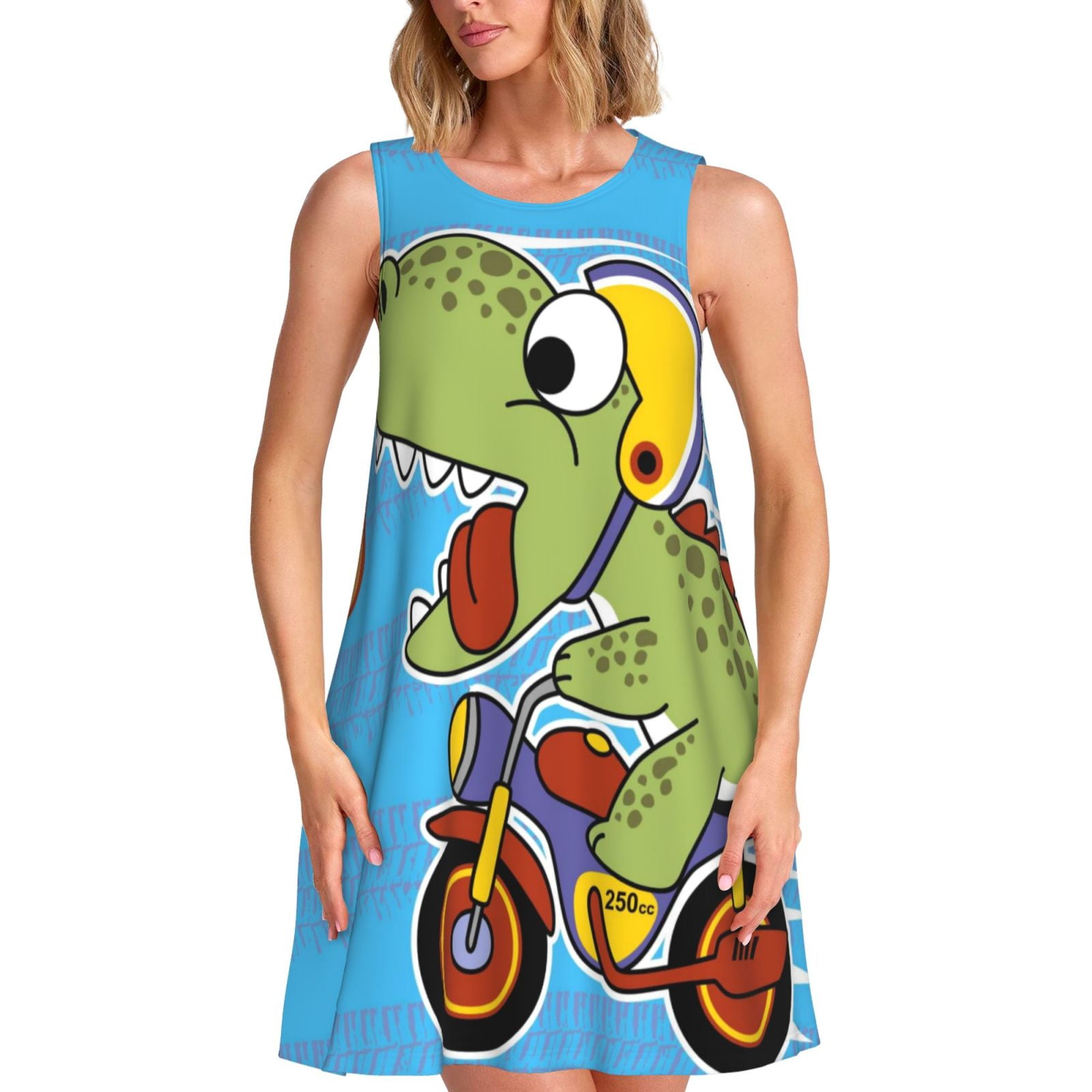 Fotbe Dinosaur Riding a Motorcycle Pattern Women’s Summer Tank Midi ...
