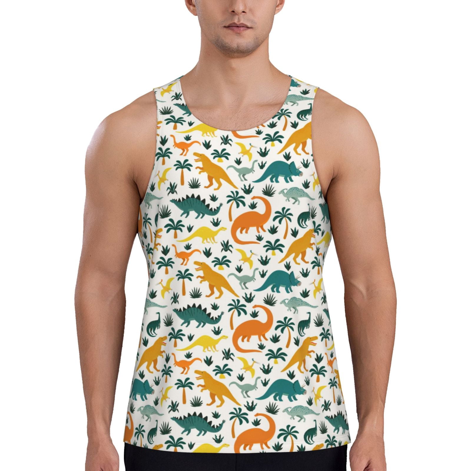 Fotbe Dinosaurs and Tropical Leaves Pattern Men's Quick Dry Workout ...
