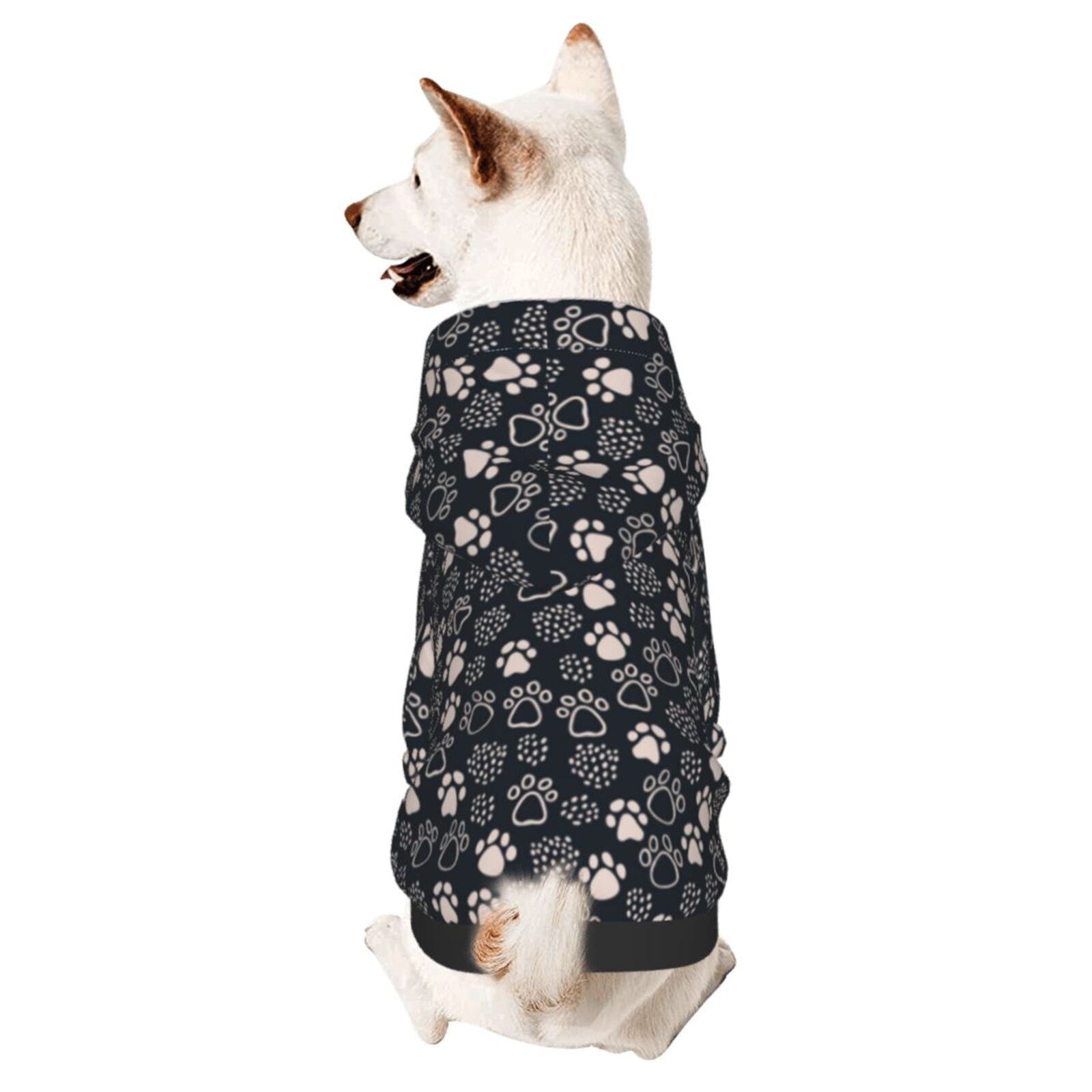 Fotbe Dog Paw Print Small Dog Sweater Hoodies Pet Grey Hooded Soft ...