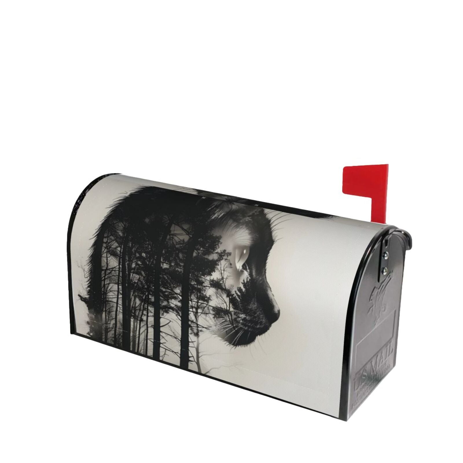 Fotbe Double Exposure Cat Forest Mailbox Covers Post Letter Box Cover ...