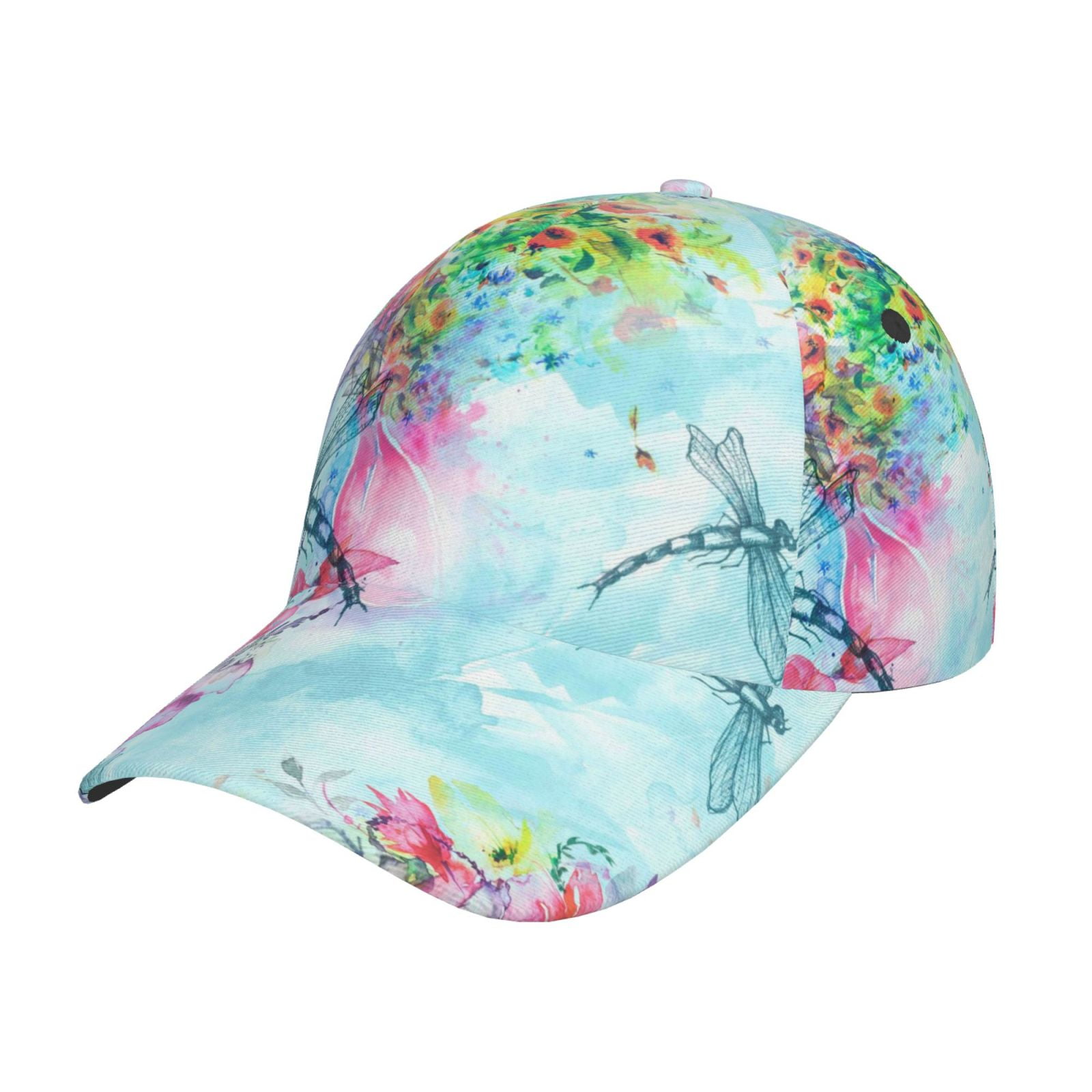 Fotbe Dragonfly Floral Baseball Cap, Dragonfly Floral Print Dad Hat ...