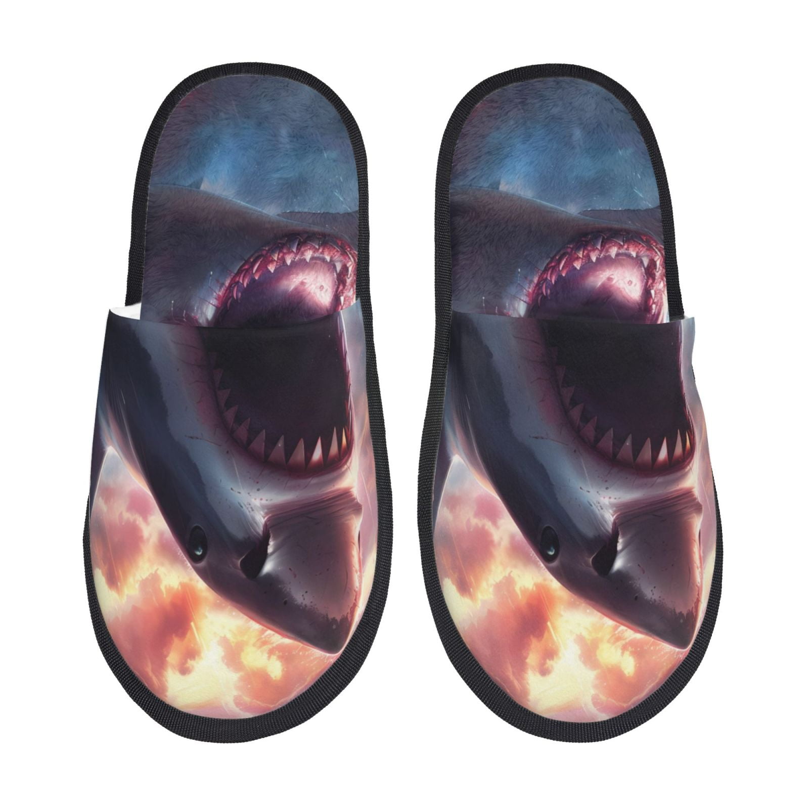 Fotbe Dramatic Shark Attack Pattern Women's Fuzzy Slippers Plush ...