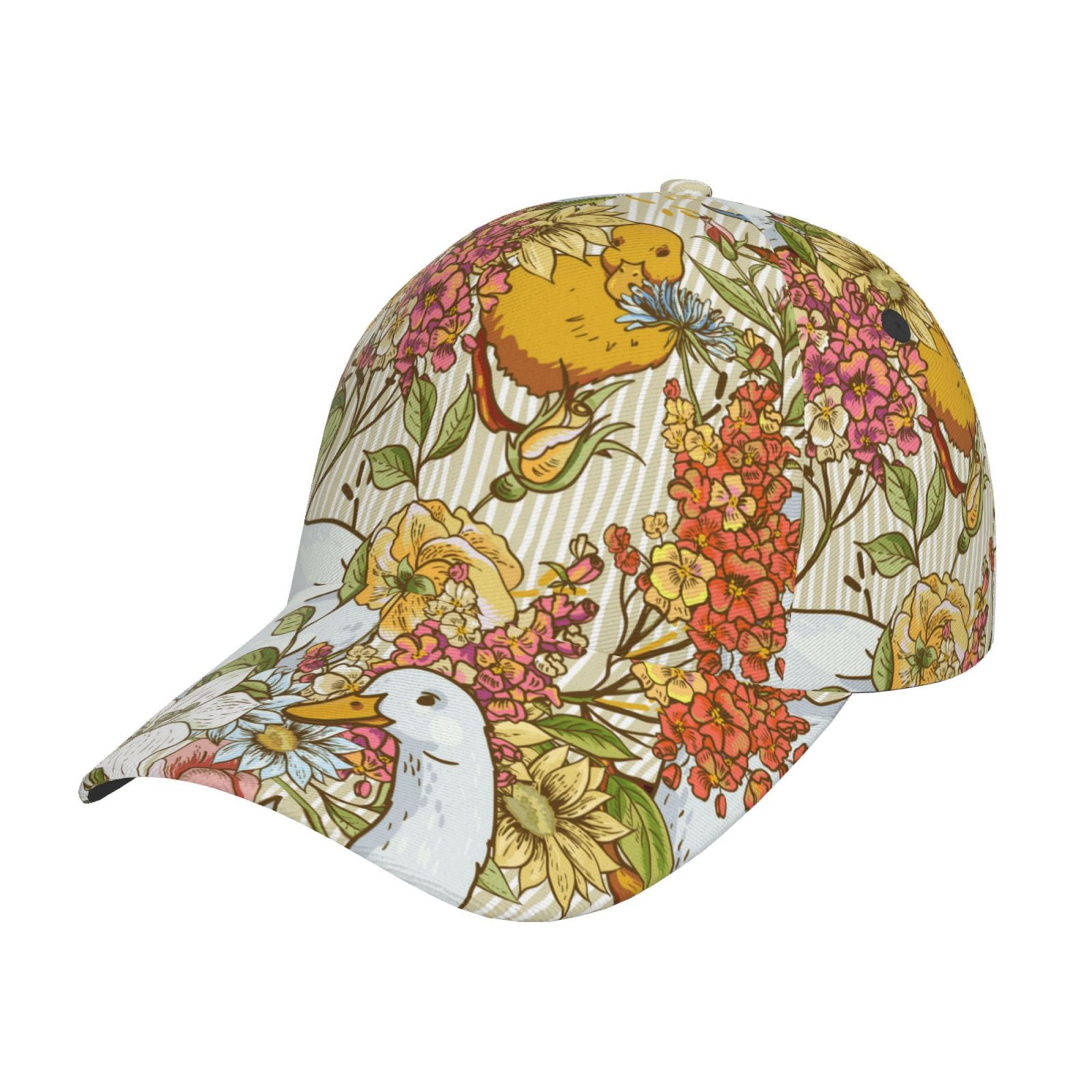Fotbe Ducks And Flowers Baseball Cap, Ducks And Flowers Print Dad Hat ...