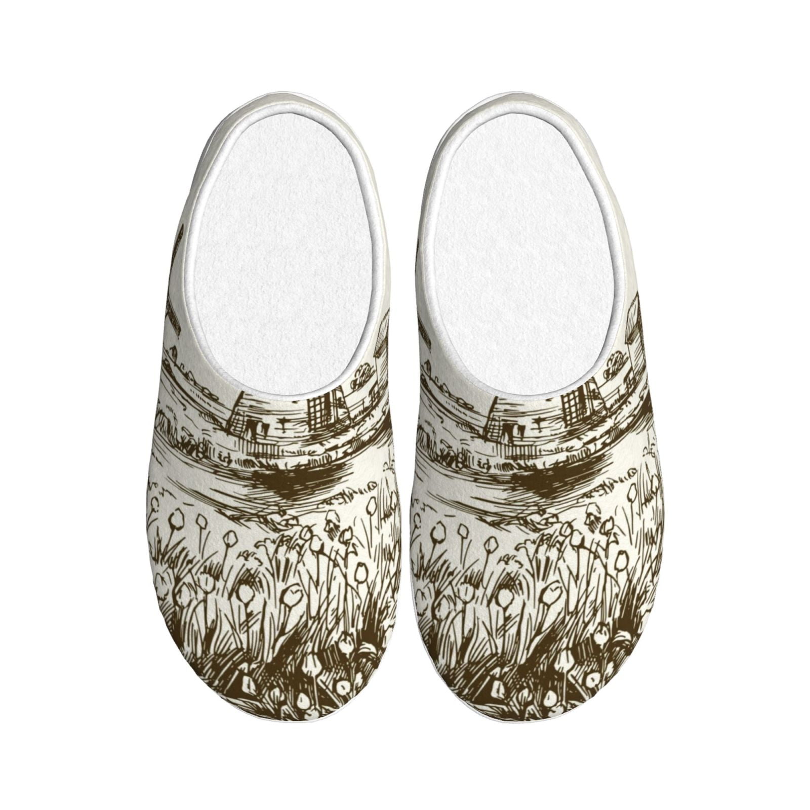 Fotbe Dutch Windmill Pattern Women's Fuzzy Curly Fur Memory Foam Loafer ...