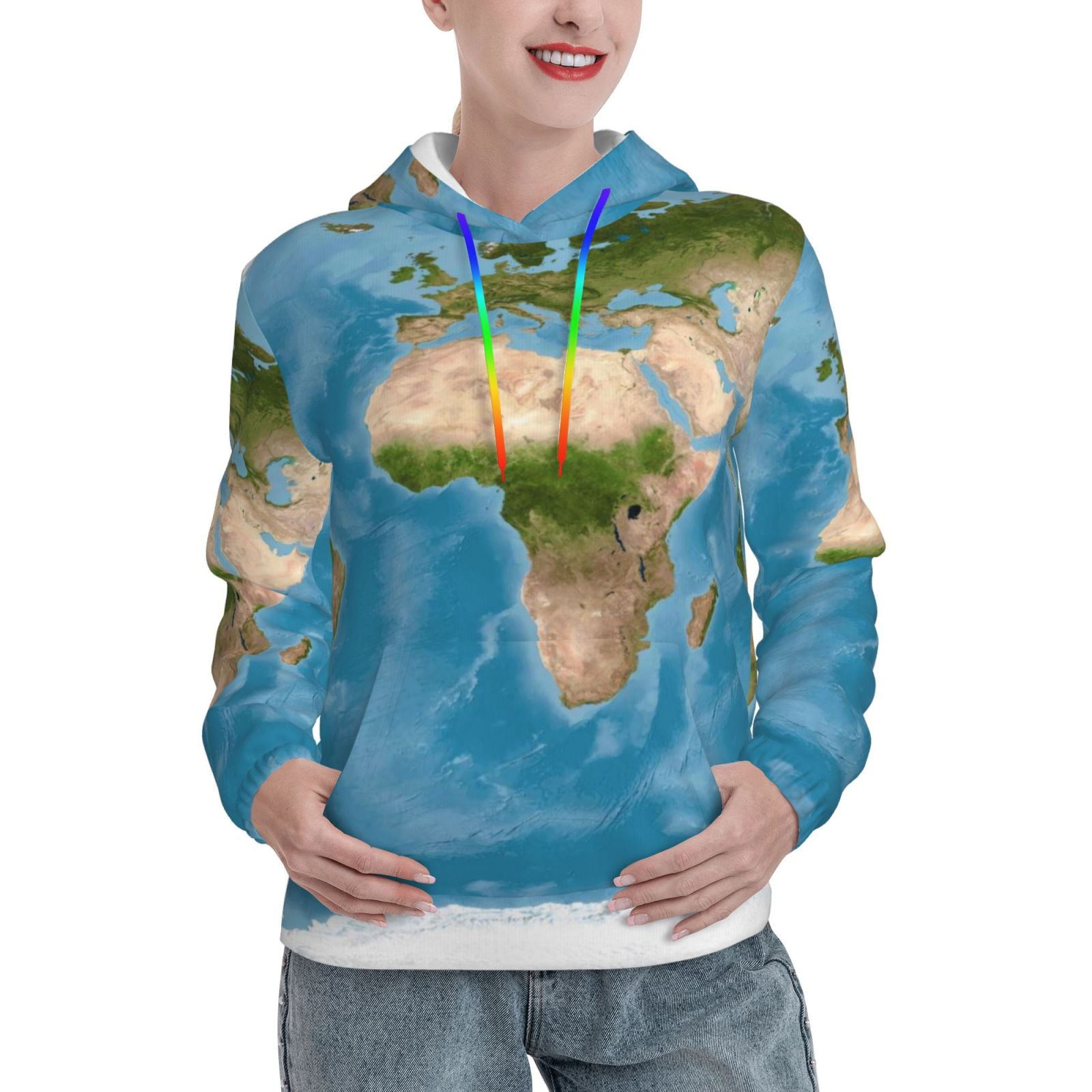 Fotbe Earth View World Map Pattern Womens Long Sleeve Hoodie, Pullover ...