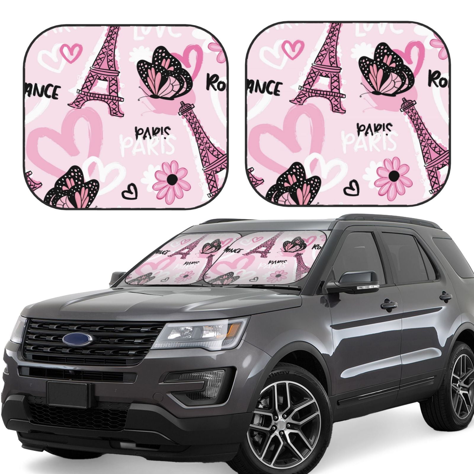 Fotbe Eiffel Tower and Butterflies 2-Piece Car Windshield Sun Shade ...