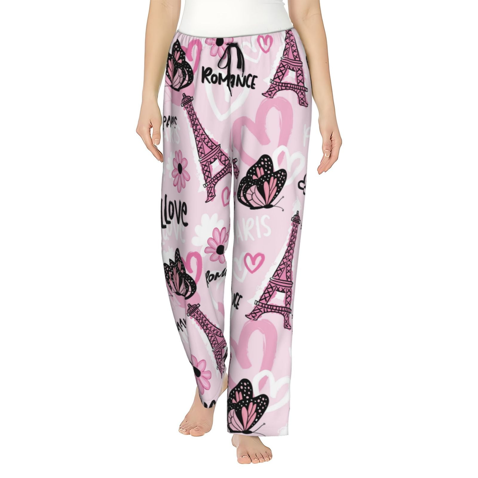 Fotbe Eiffel Tower and Butterflies Women's Pajama Pants,Sleepwear Pants ...