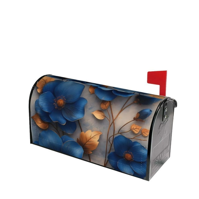 Fotbe Elegant Blue Gold Blooms Mailbox Covers Post Letter Box Cover ...