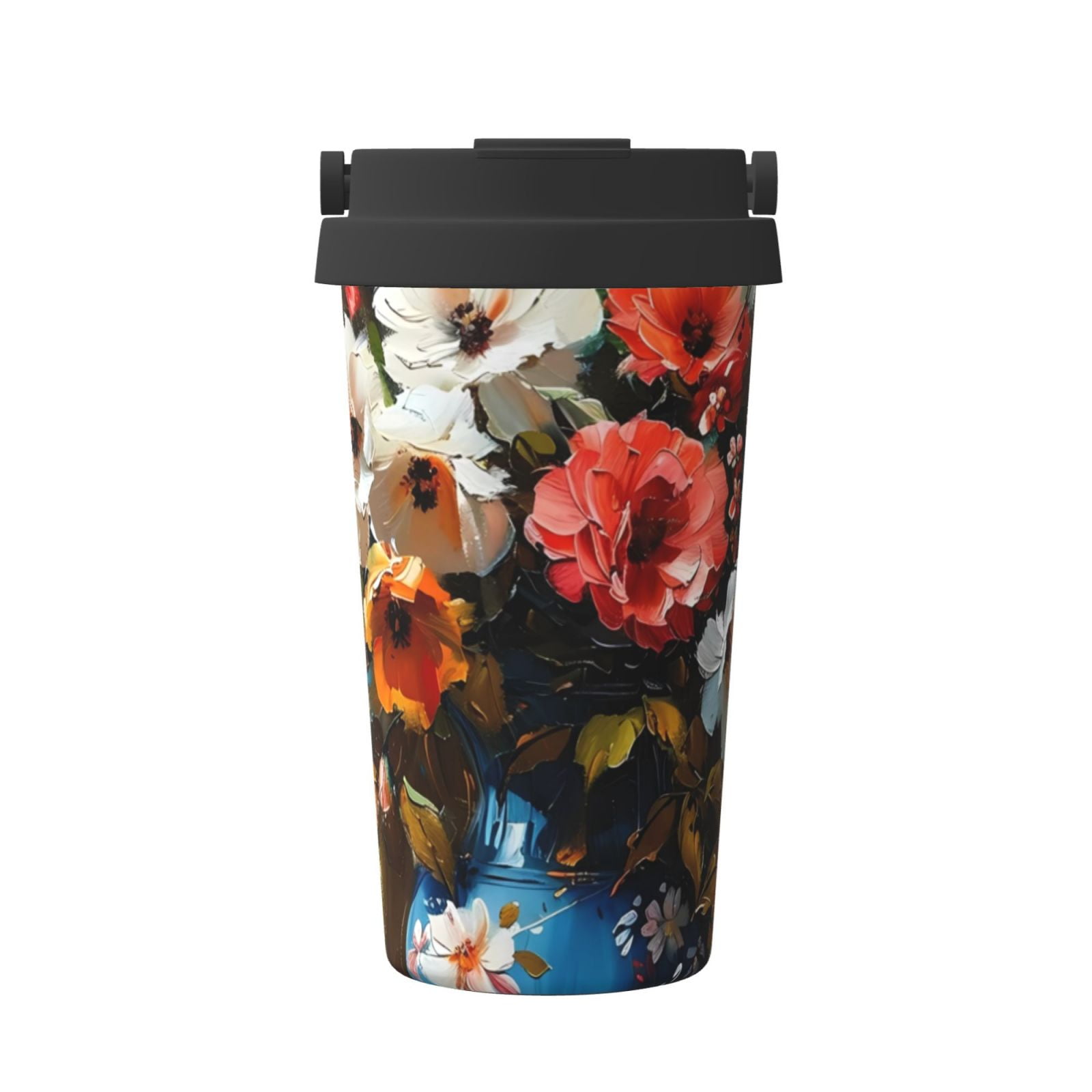 Fotbe Elegant Floral Vase Painting Printed Insulated Travel Coffee Mug ...