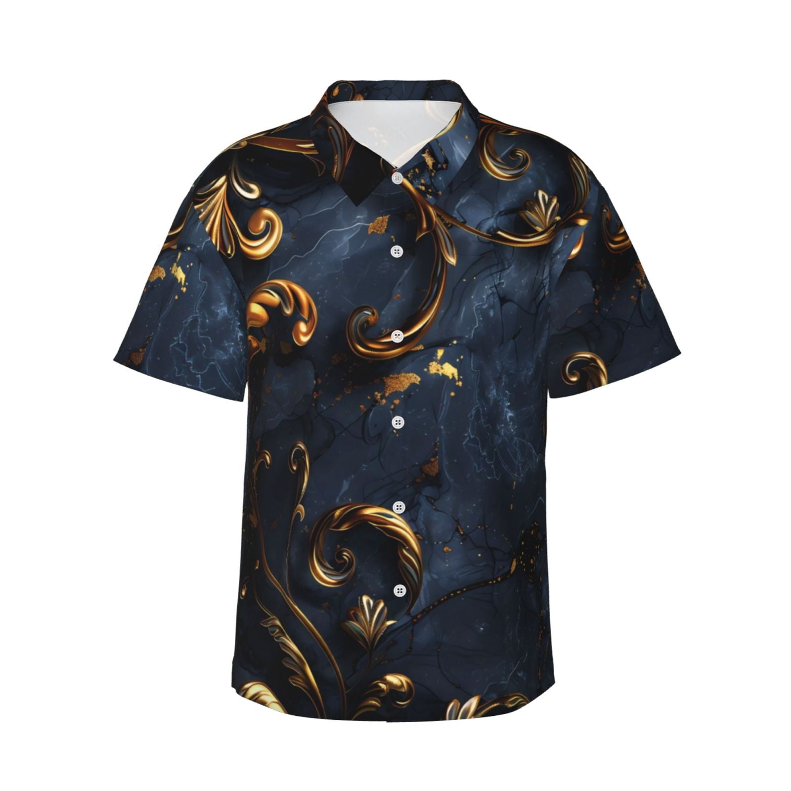 Fotbe Elegant Gold Scrollwork Hawaiian Shirt for Men Unisex Summer ...