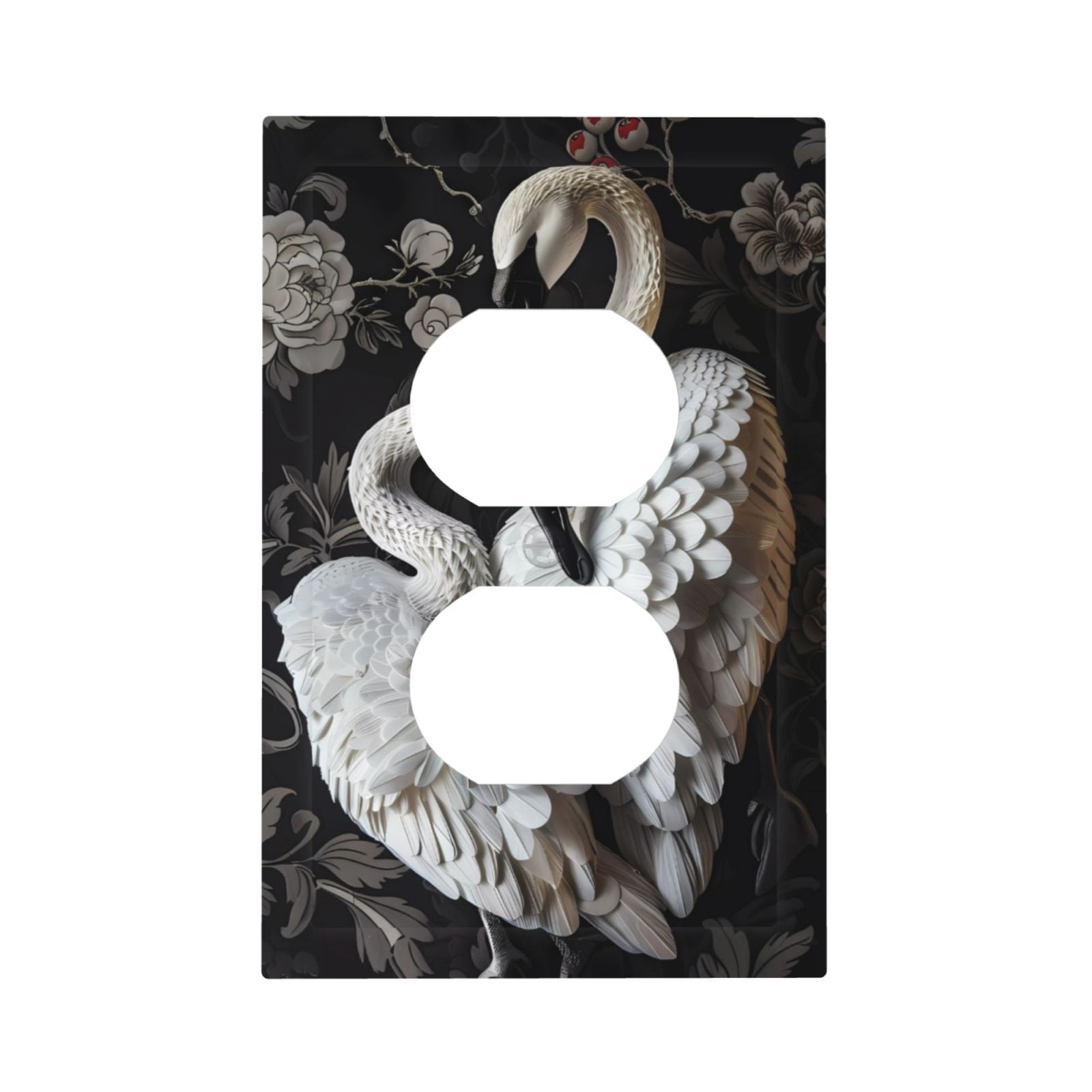 Fotbe Elegant Swans Black Background Print Duplex Receptacle Wall Plate ...