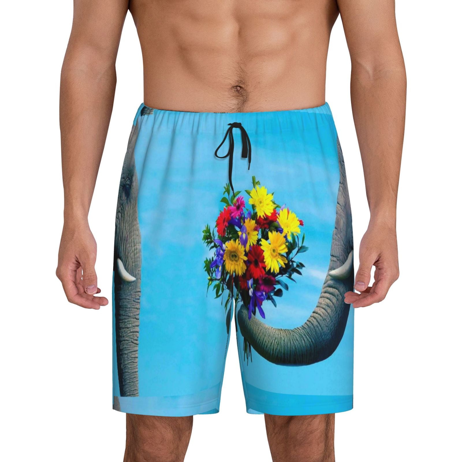 Fotbe Elephant Trunk Couple Flowers Pajama Shorts for Men, Men's Pajama ...