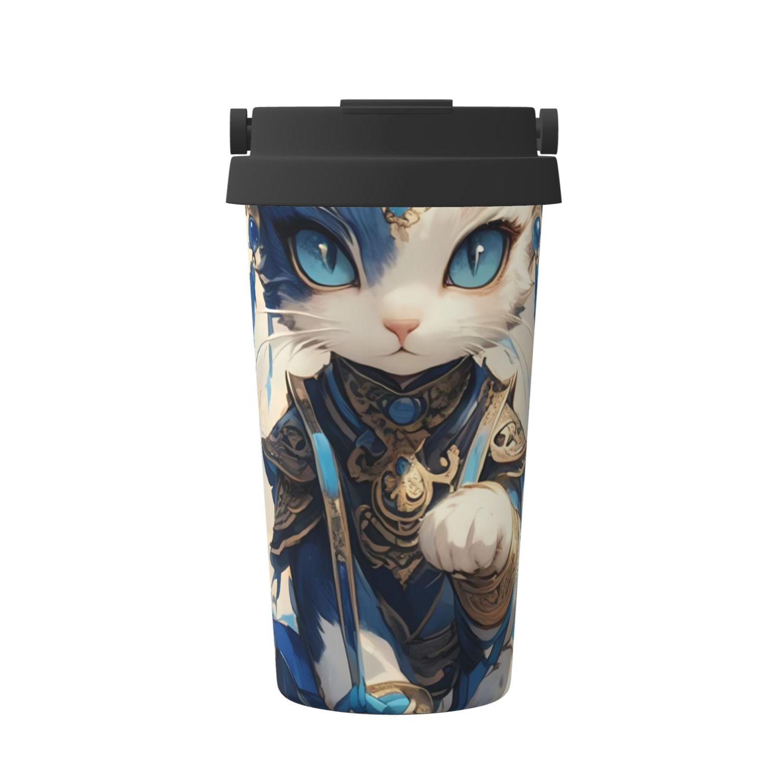 Fotbe Exotic Blue Cat Printed Insulated Travel Coffee Mug Spill Proof ...