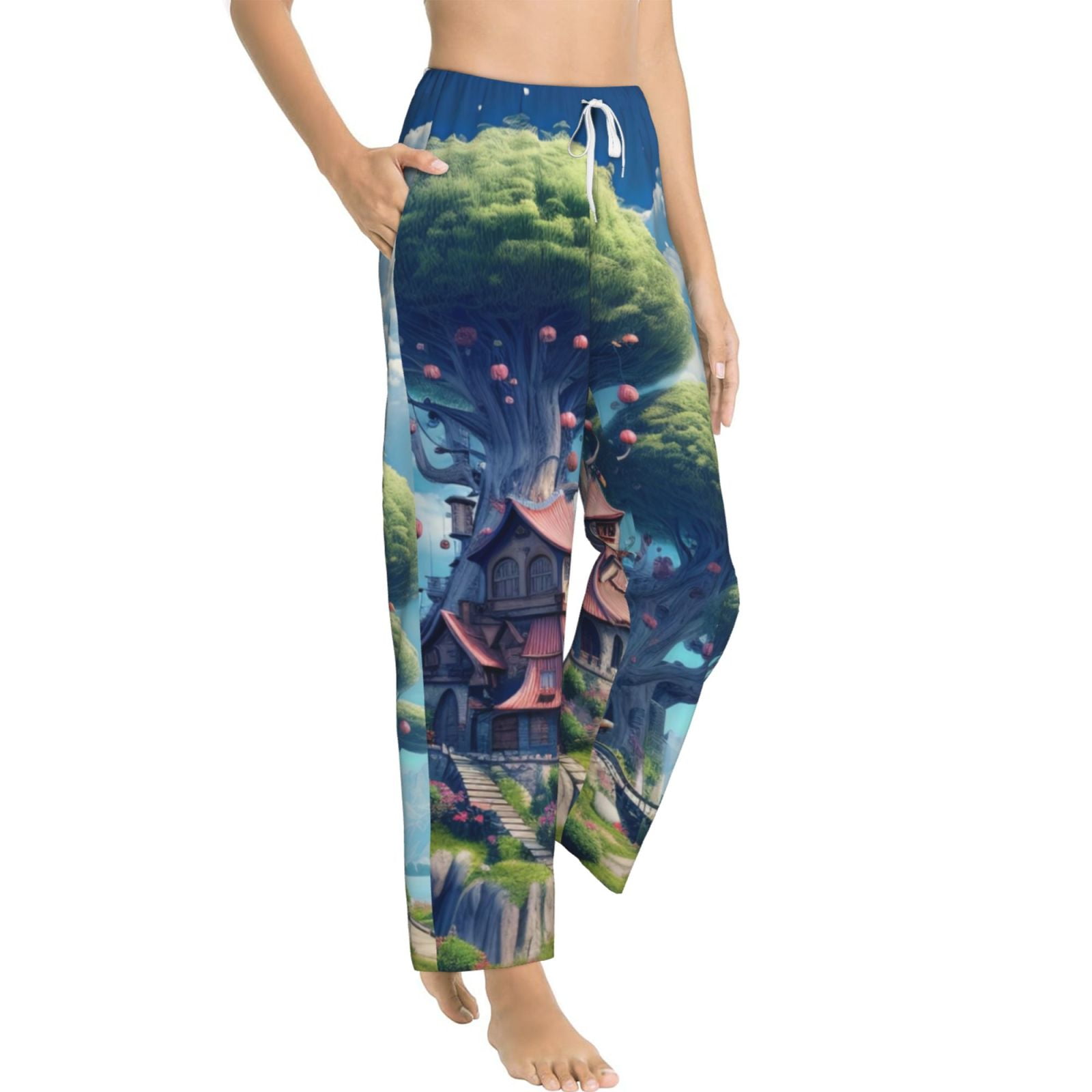 Fotbe Fantasy Treehouse Planet Scene Women's Pajama Pants,Sleepwear ...