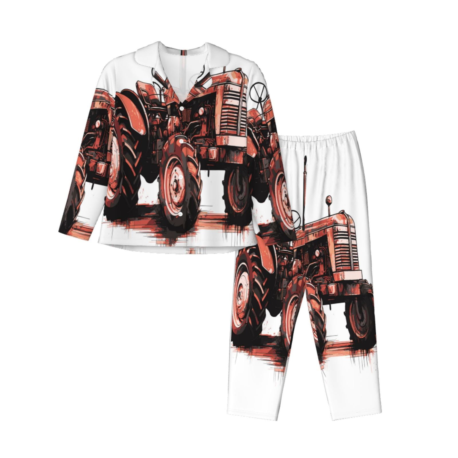 Fotbe Farm Tractor Pattern Long Sleeve Pajama Set for Women,Sleepwear ...