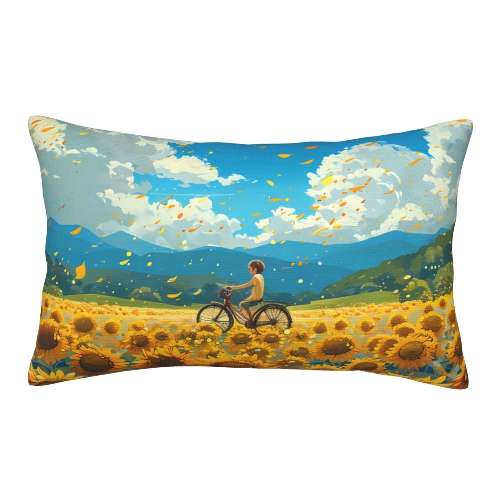 Fotbe Field Bicycle Young Sunflower Pillow Cases - Envelope Closure ...